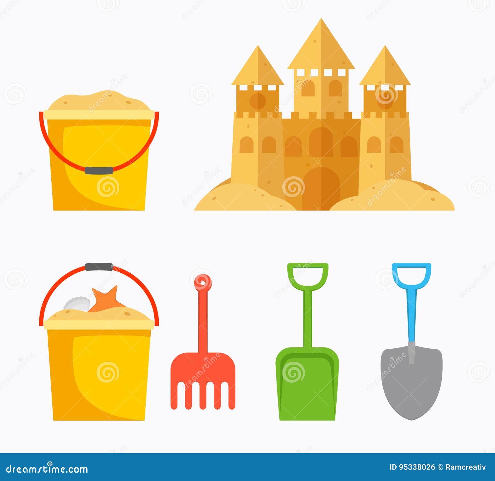 Setzen Sie Sandburg Mit Kind-` S Eimer, Sandeimer, Schaufel Auf Den ...