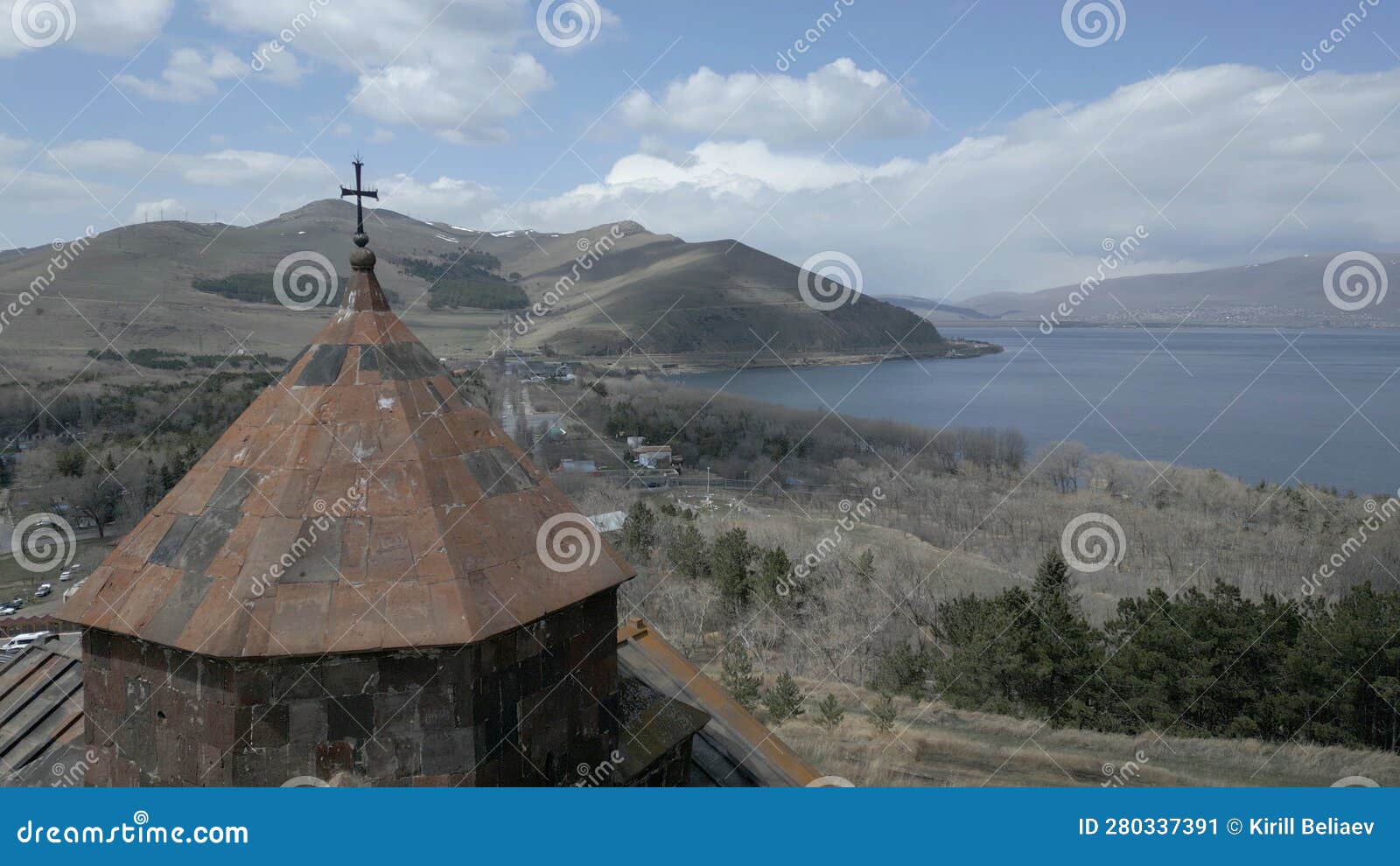 Sevan Monastery. Buildings, Lake Sevan, Mountains, Rocks, Grass, Sky ...