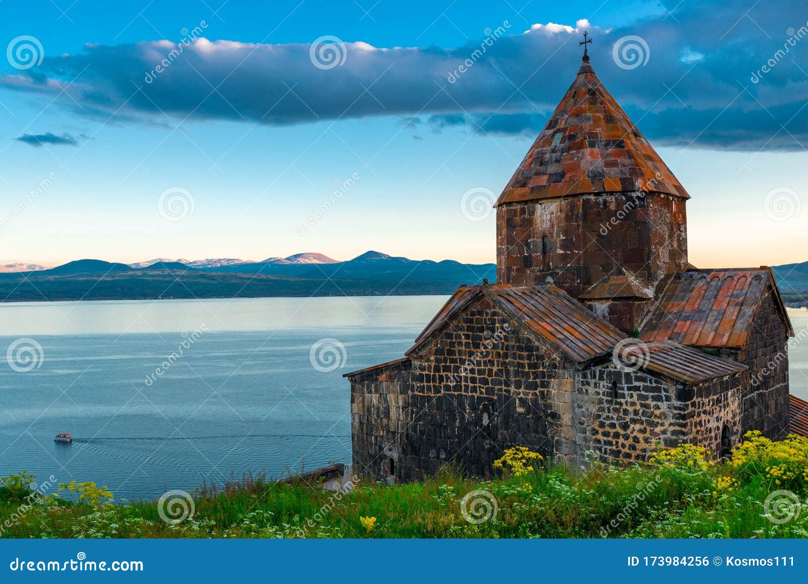 Sevanavank Monastery and Lake Sevan. Dramatic Sky at Sunset Stock Photo - Image of armenian ...