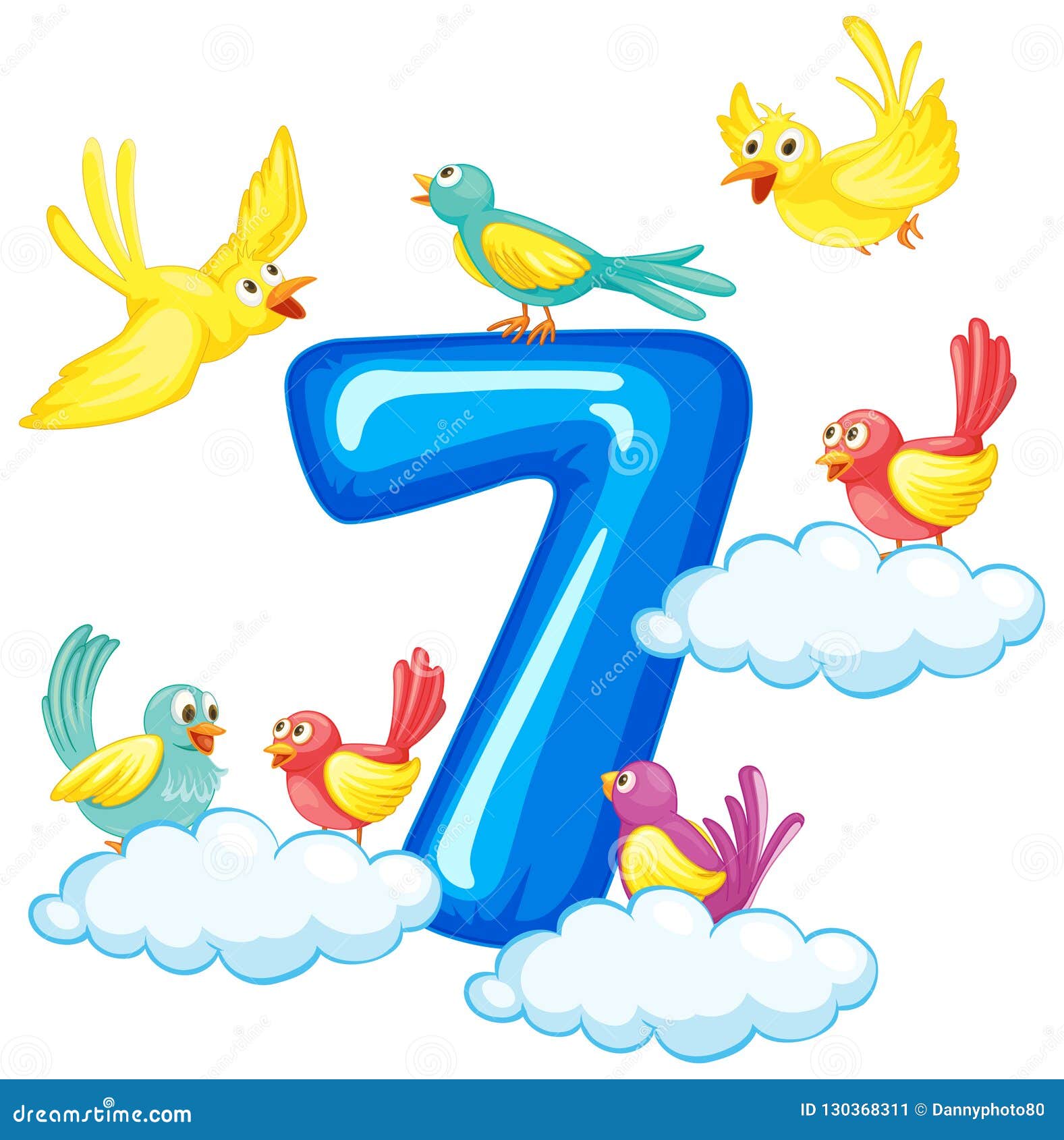 Seven birds on number stock vector. Illustration of learning - 130368311