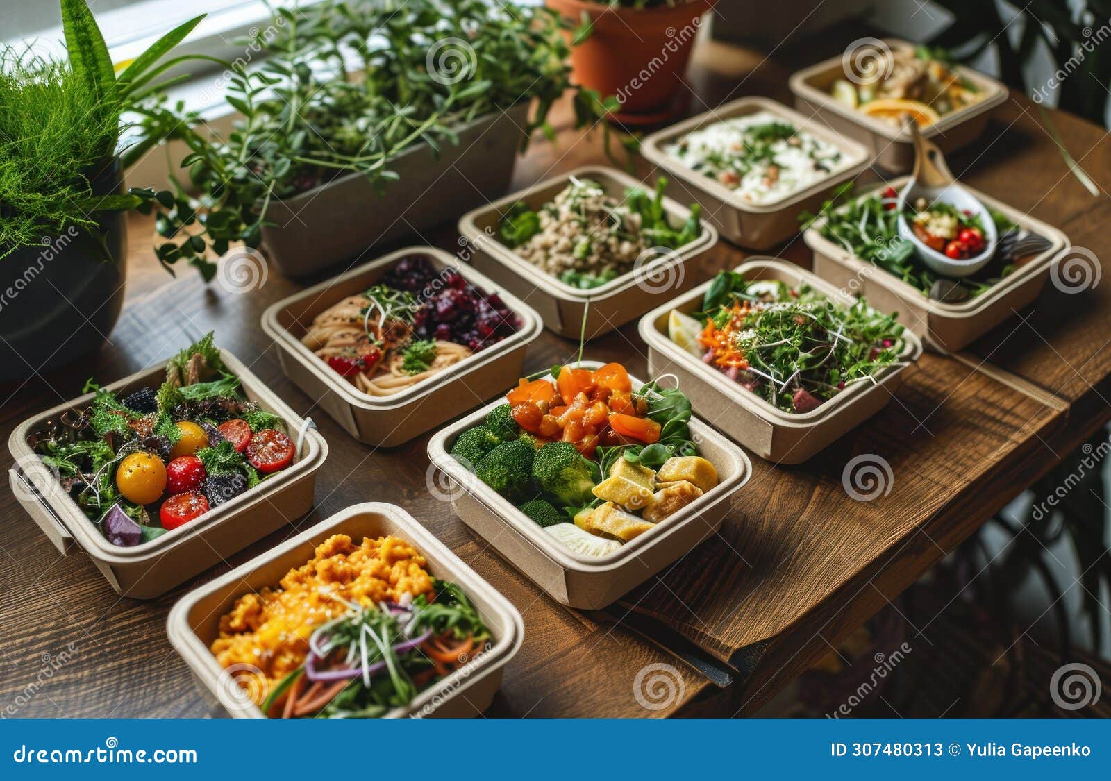 Seven Boxes with Different Types of Meals Stock Image - Image of ...