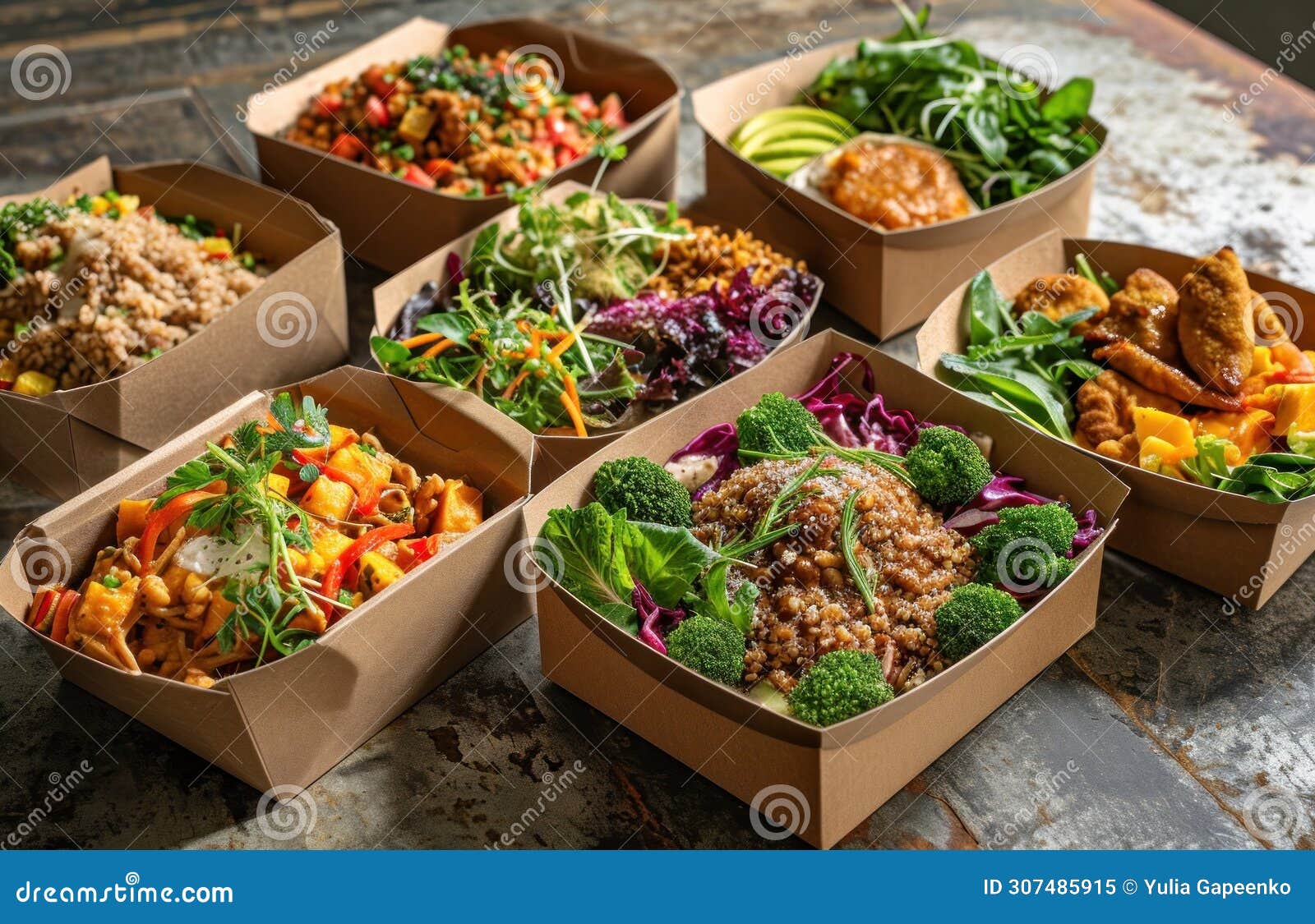 Seven Boxes with Different Types of Meals Stock Image - Image of meals ...