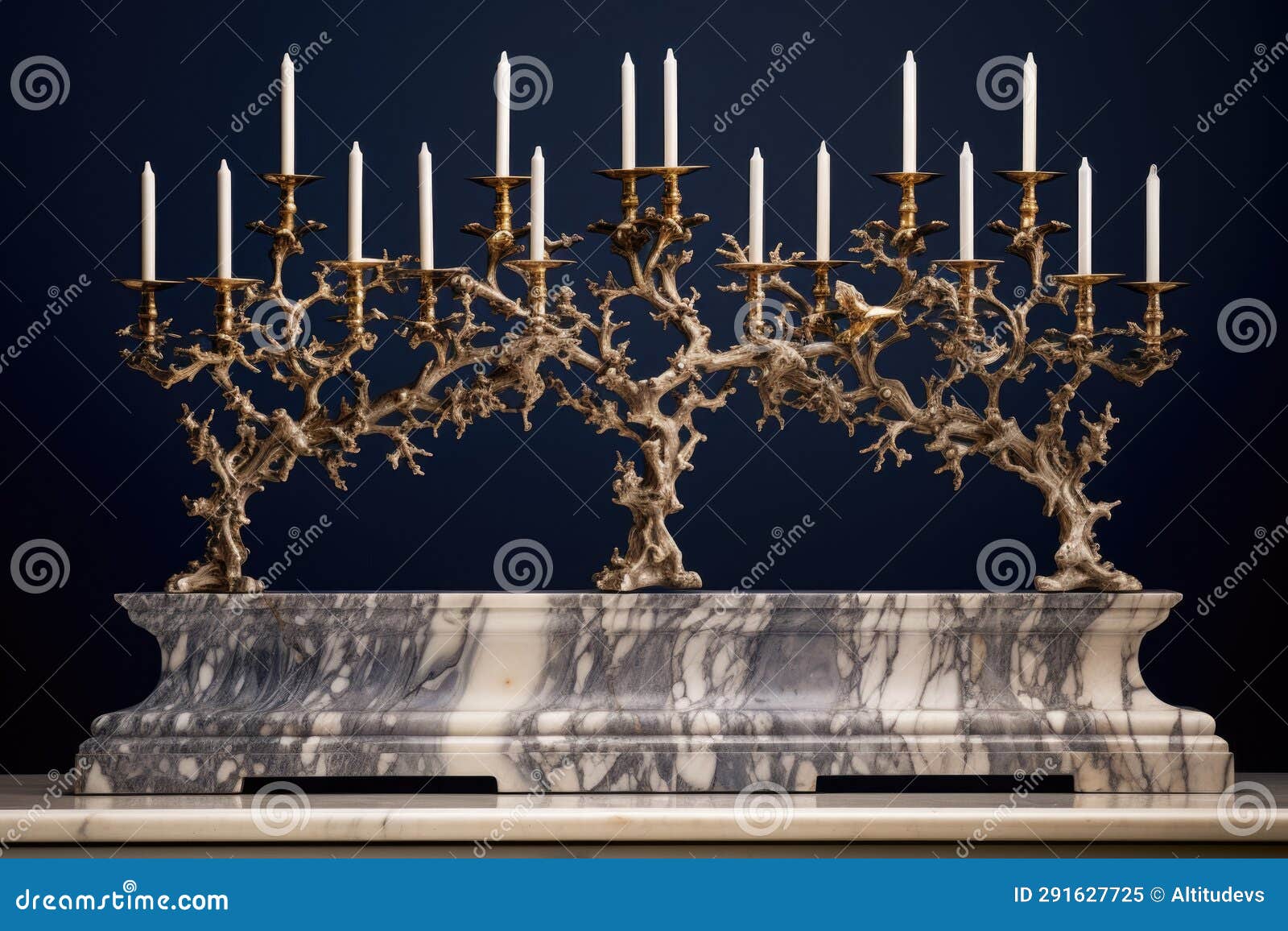 Seven-branched Menorah on a Marble Stand Stock Image - Image of jewish ...