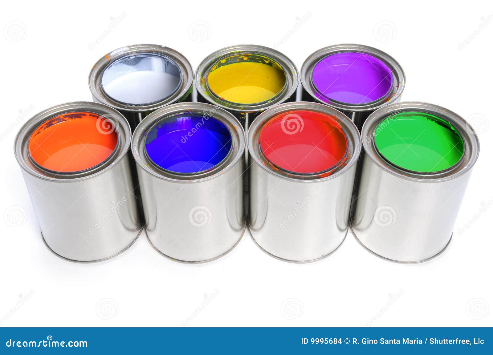 Seven Cans of Paint stock photo. Image of open, photograph - 9995684
