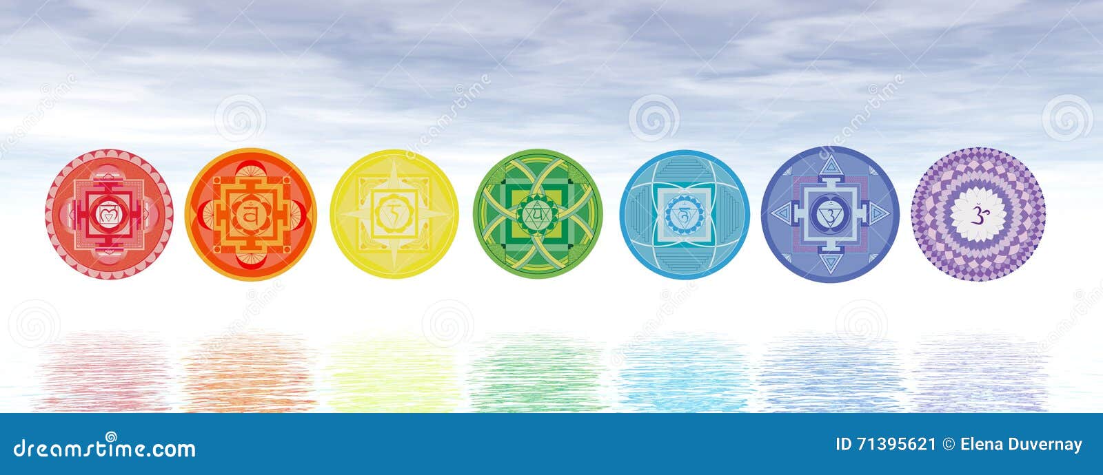 Seven Chakra Symbols Line - 3D Render Stock Illustration - Illustration ...