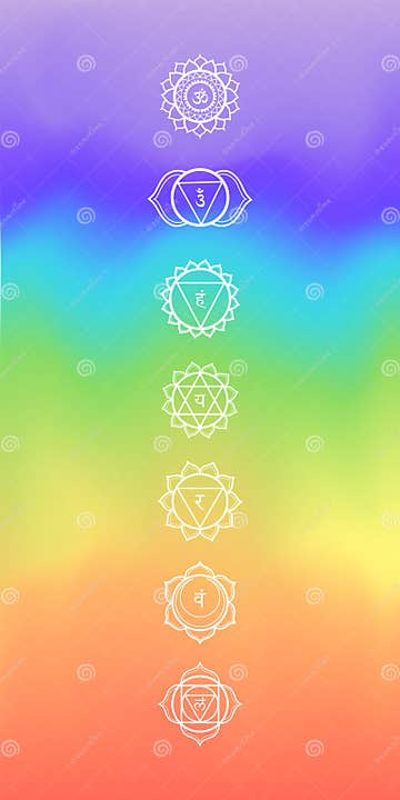 Seven Chakras on Rainbow Gradient Background. Vertical Vector Illustrations Stock Illustration ...