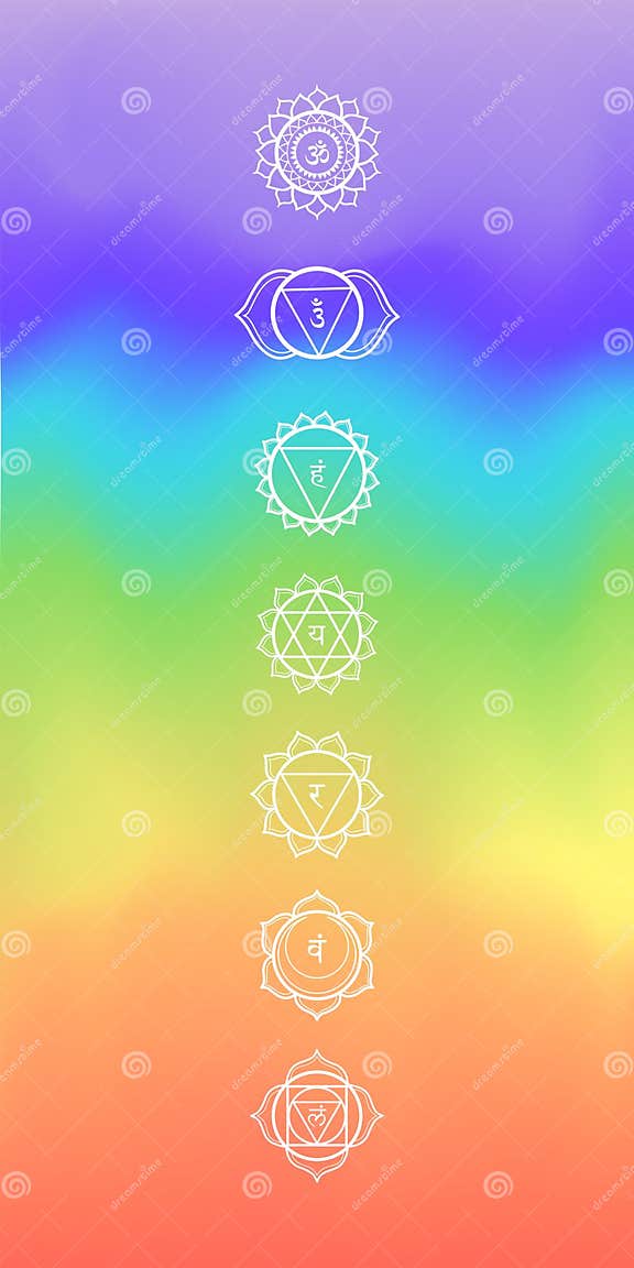 Seven Chakras on Rainbow Gradient Background. Vertical Vector ...