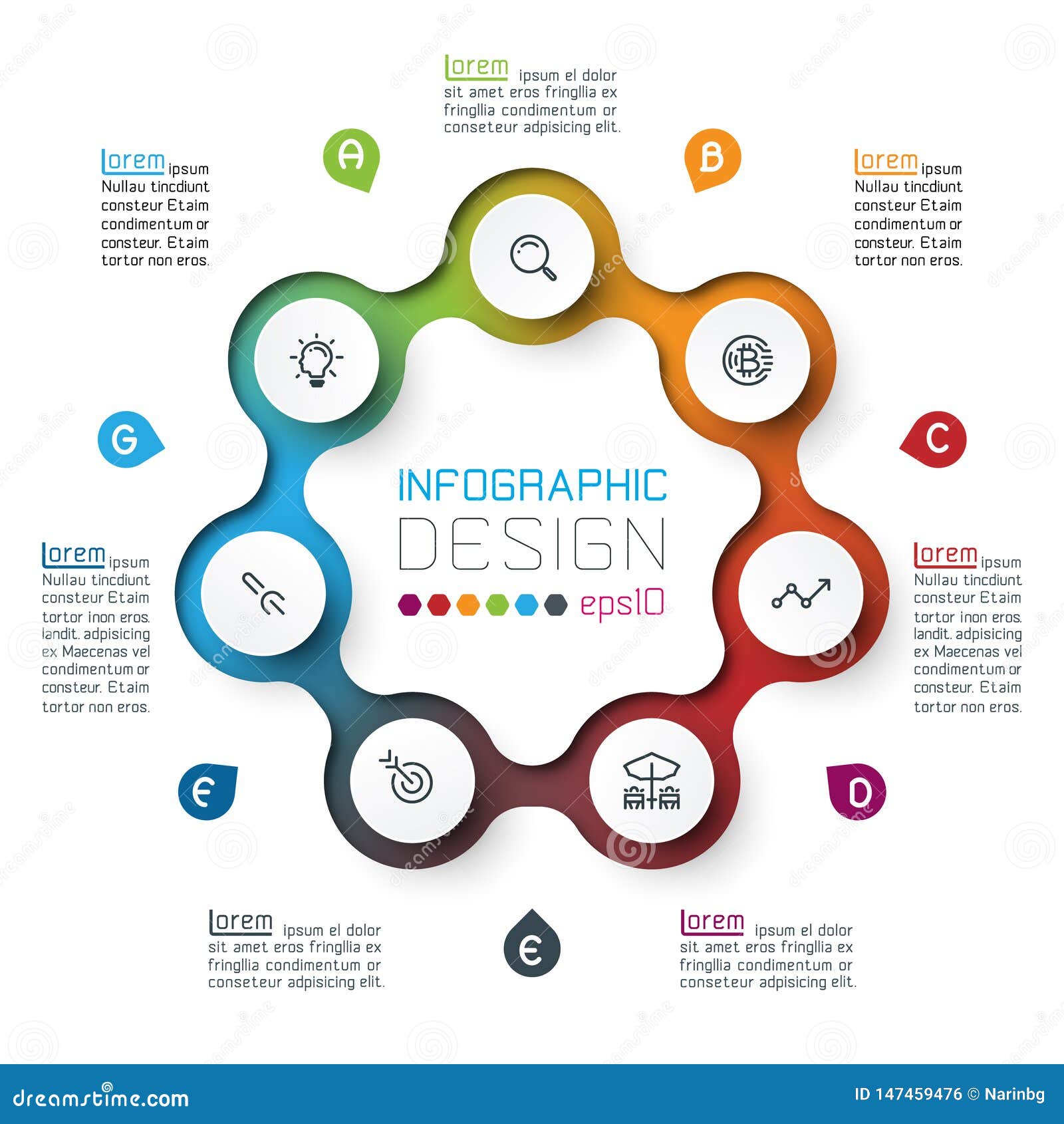 Seven Circles With Zigzag Line. Concept Of 7 Steps Timeline. Neumorphic ...