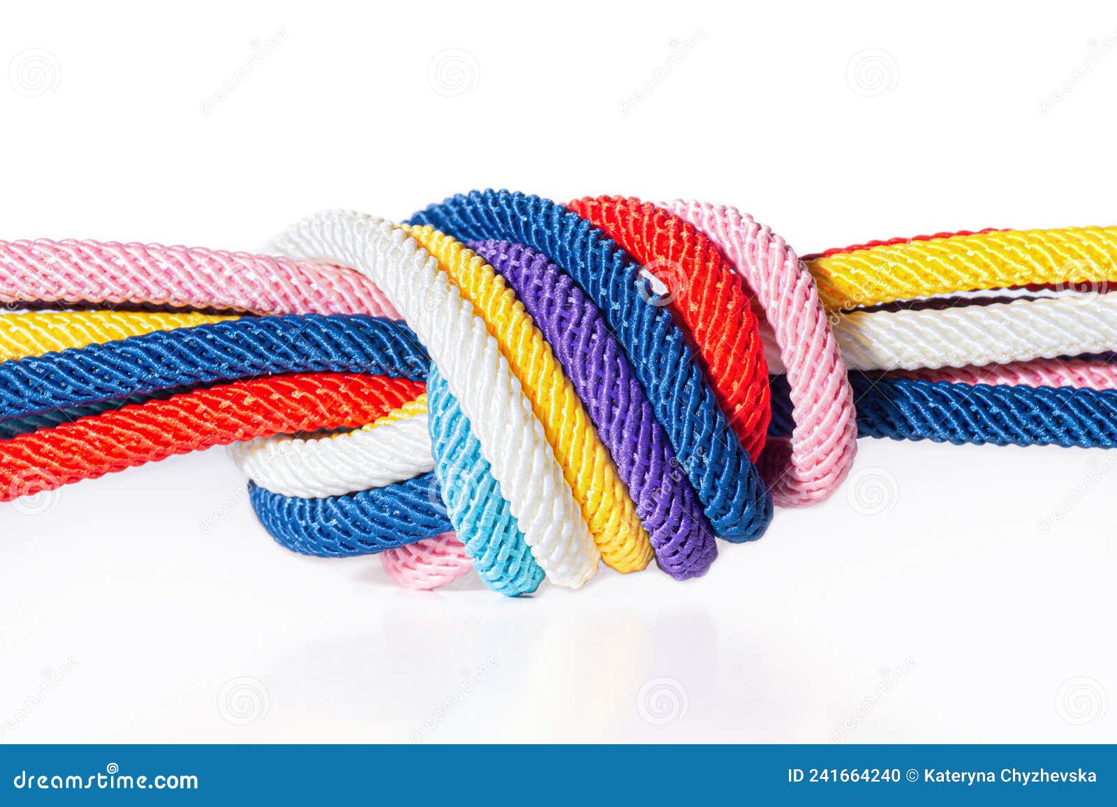 Seven Colored Cords Knotted Together Isolated Stock Photo - Image of ...