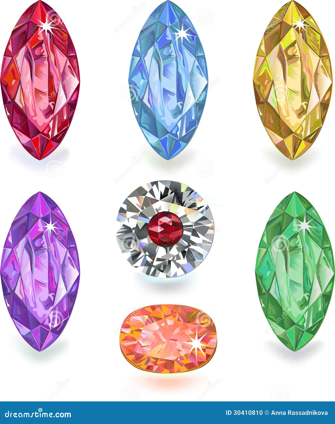 Seven Colored Gems Stock Photo - Image: 30410810