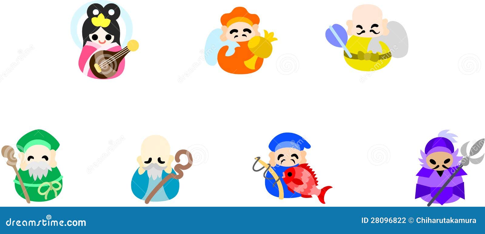 The Seven Deities of Good Luck Stock Vector - Illustration of japan ...