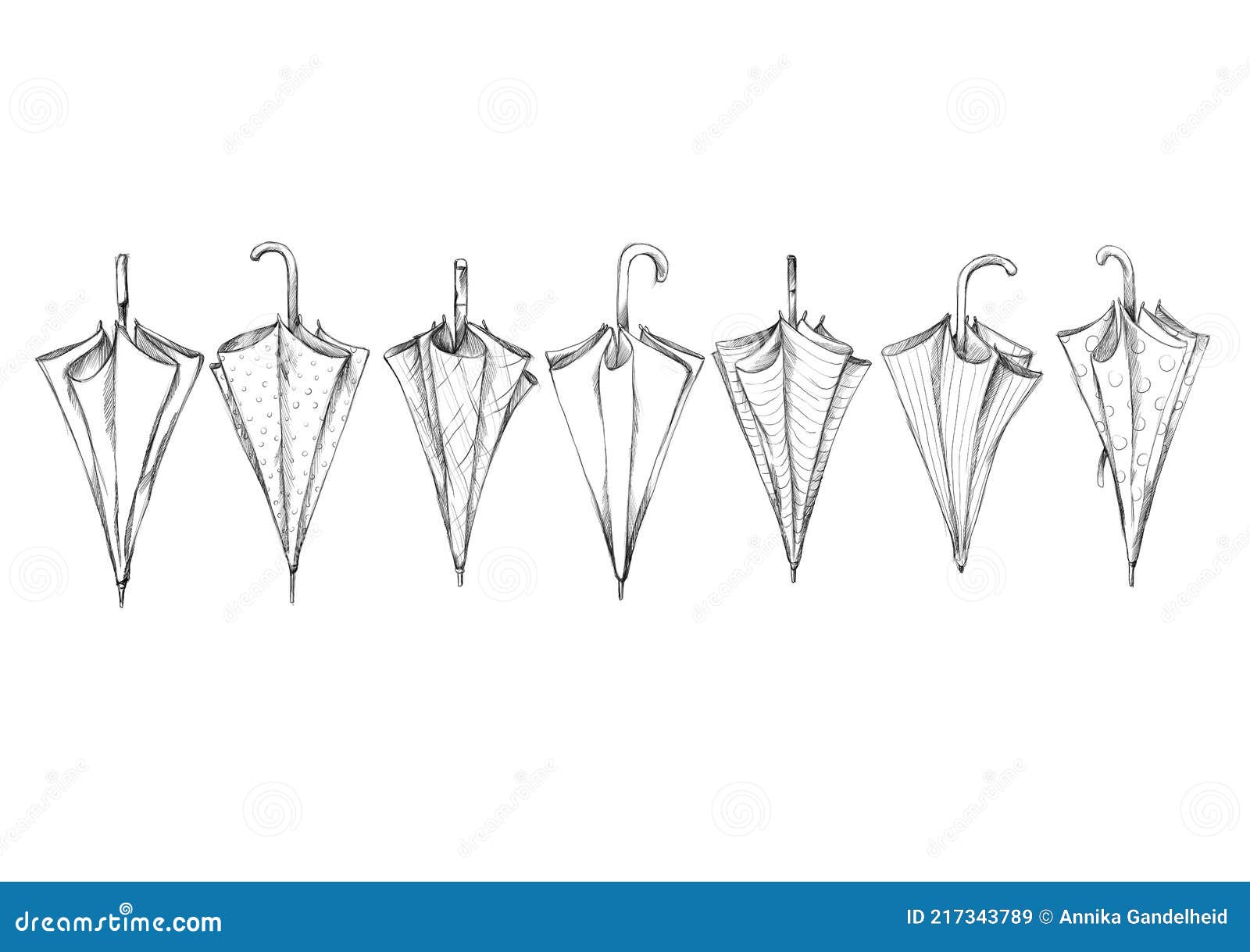 Seven different umbrellas stock illustration. Illustration of white ...