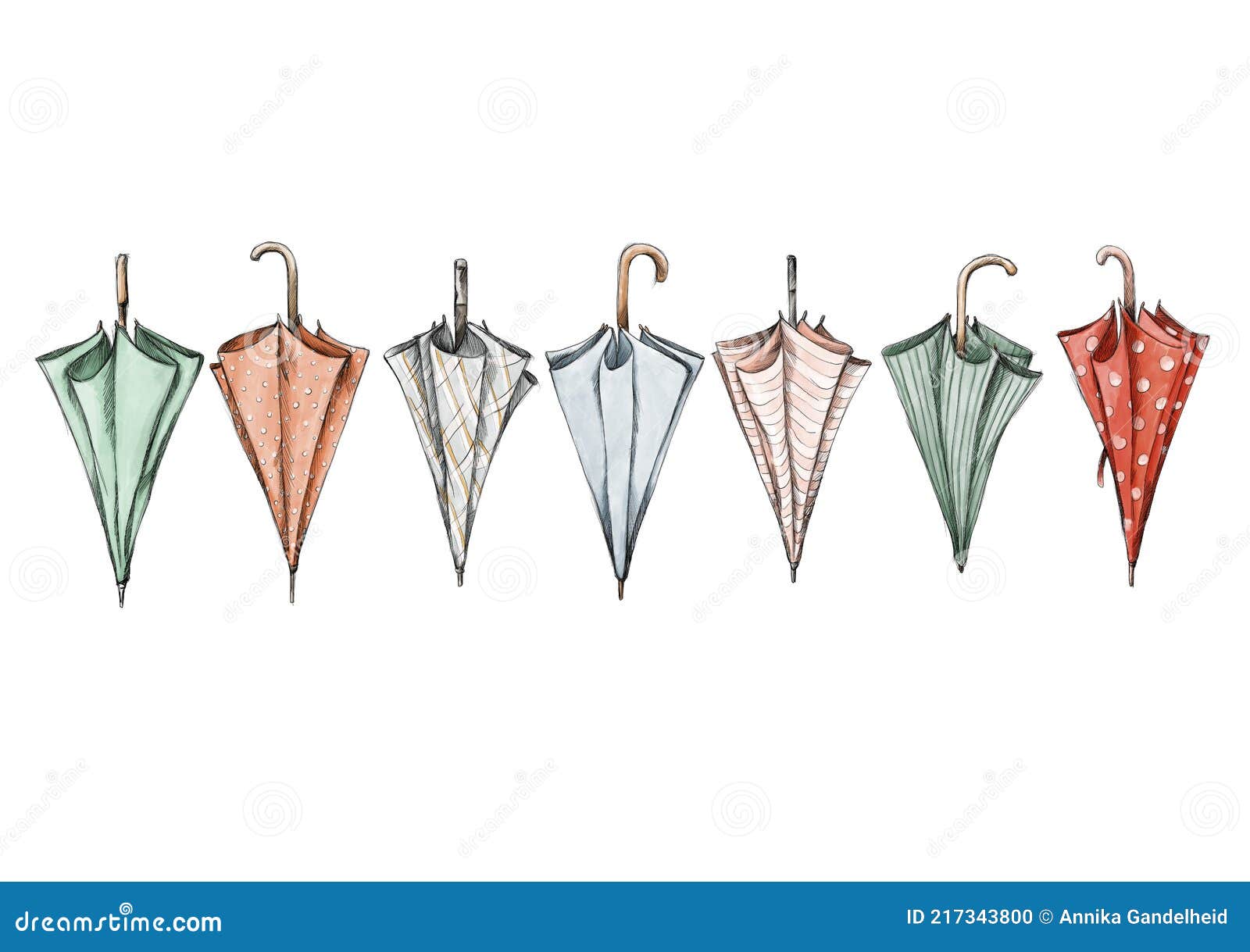 Seven different umbrellas stock illustration. Illustration of handles ...