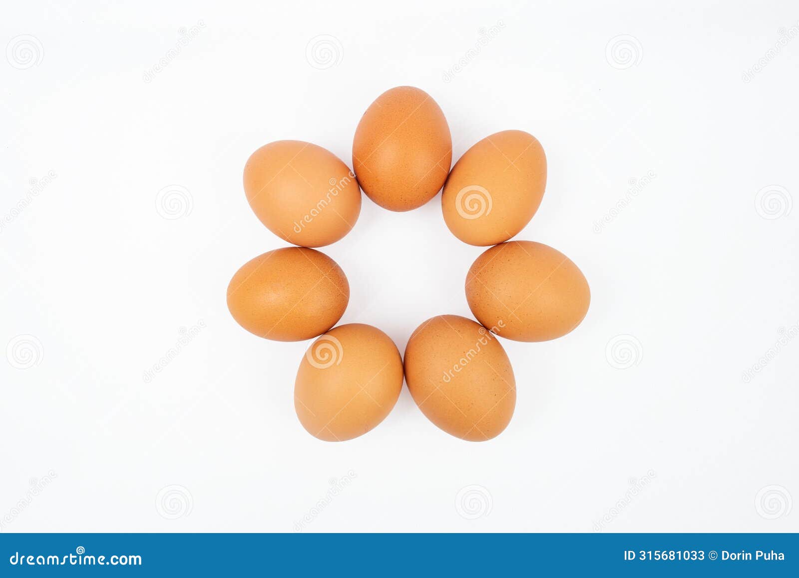 Seven Eggs Arranged in a Ring or Circle Shape, Isolated on White ...