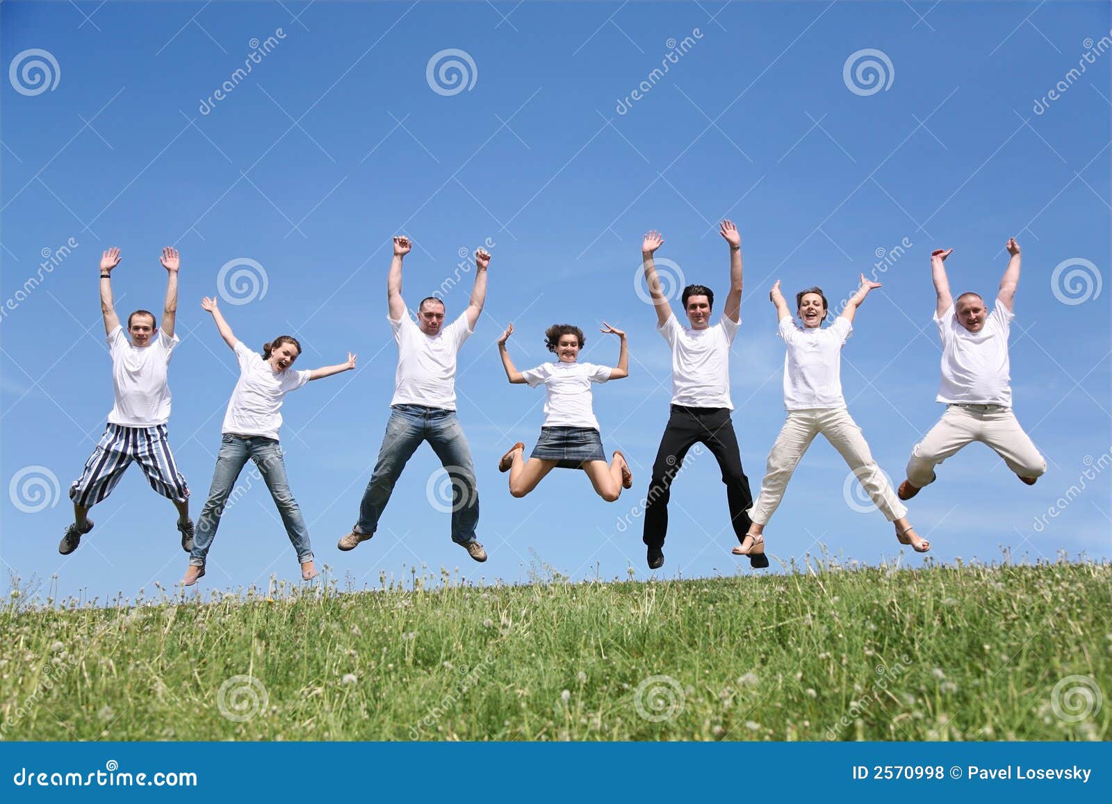 Seven friends stock photo. Image of smiling, grass, group - 2570998