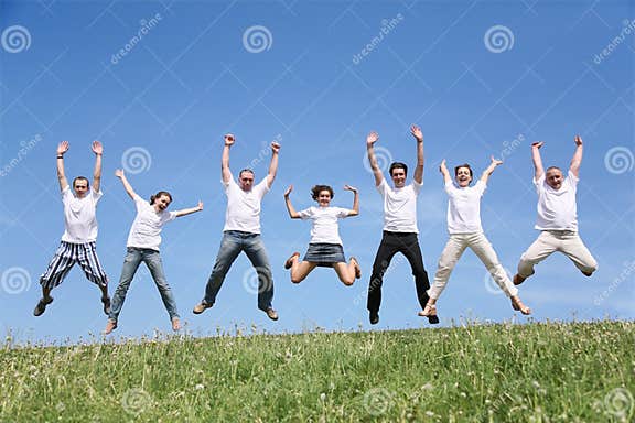 Seven friends stock photo. Image of smiling, grass, group - 2570998