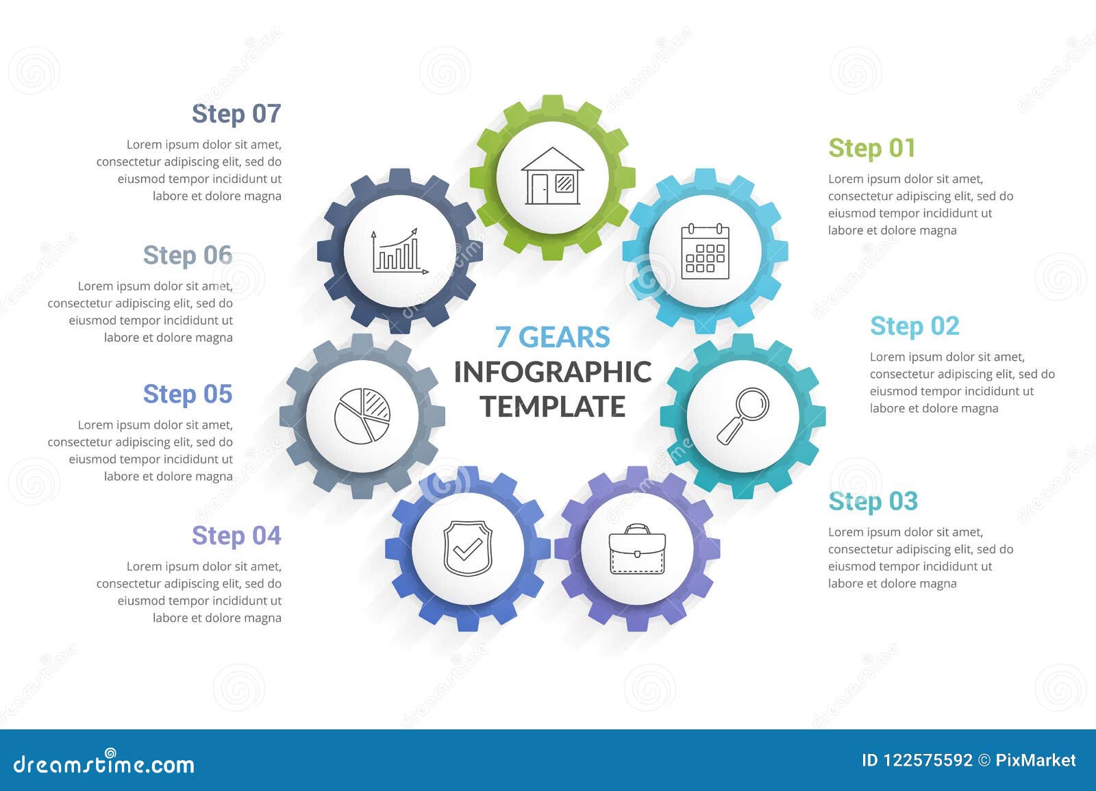 Seven Gears stock vector. Illustration of gears, circle - 122575592