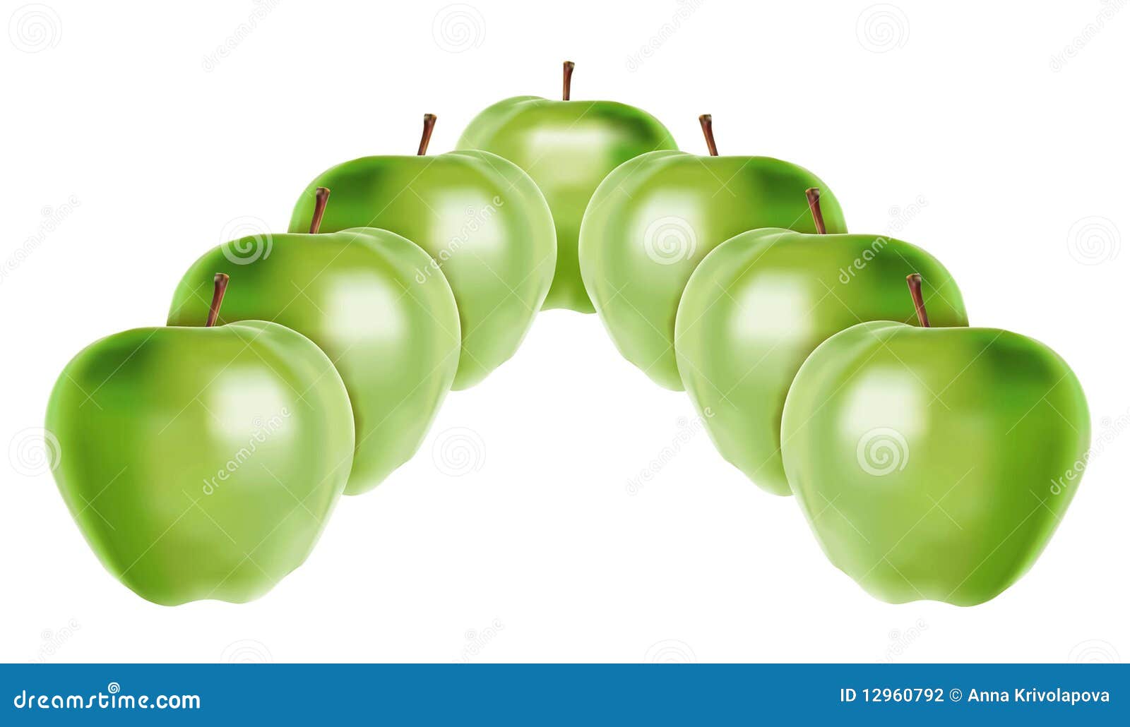 Seven green apples stock vector. Illustration of reflection - 12960792