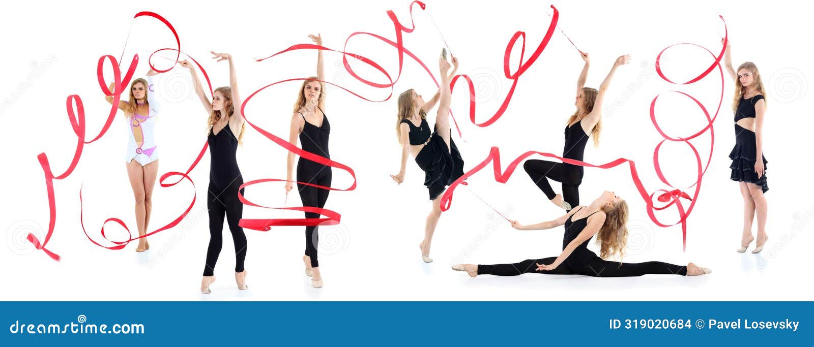 Seven Gymnasts with Red Ribbon Pose Isolated on Stock Photo - Image of ... Seven Gymnasts with Red Ribbon Pose Isolated on Stock Photo - Image of ...