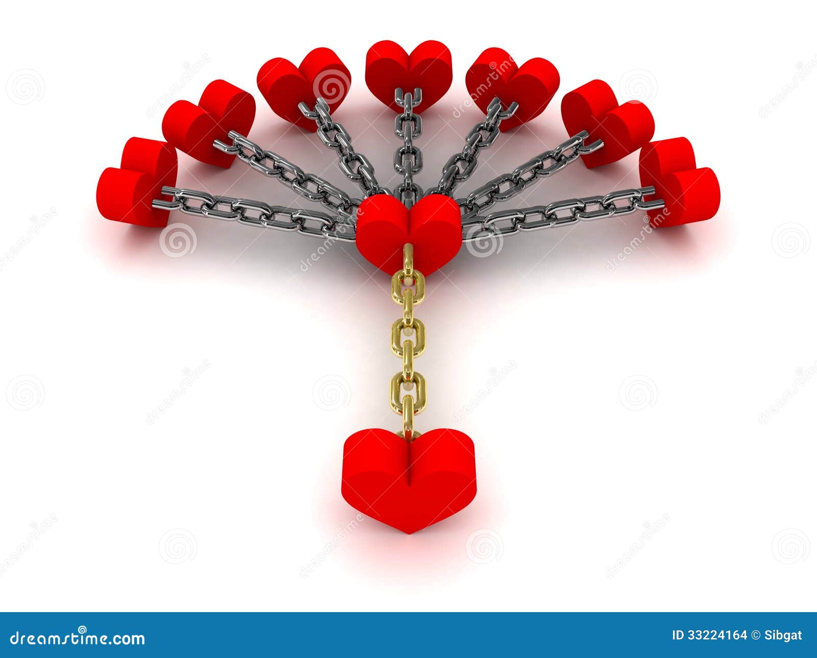 Seven Hearts Linked with One Heart. Dependence on Past Relations Stock ...