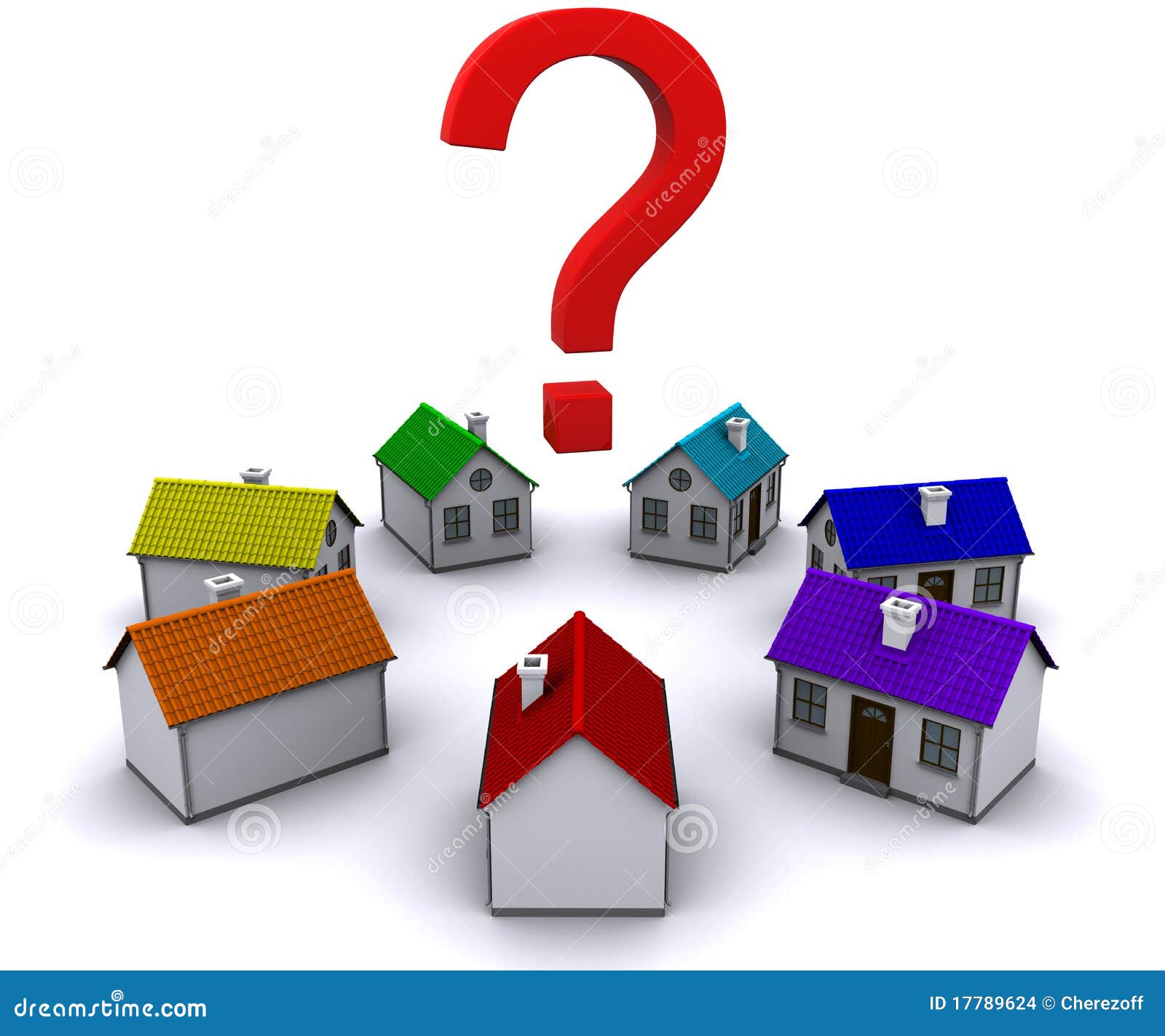 Seven Houses in a Circle in the Middle of a Questi Stock Illustration ...