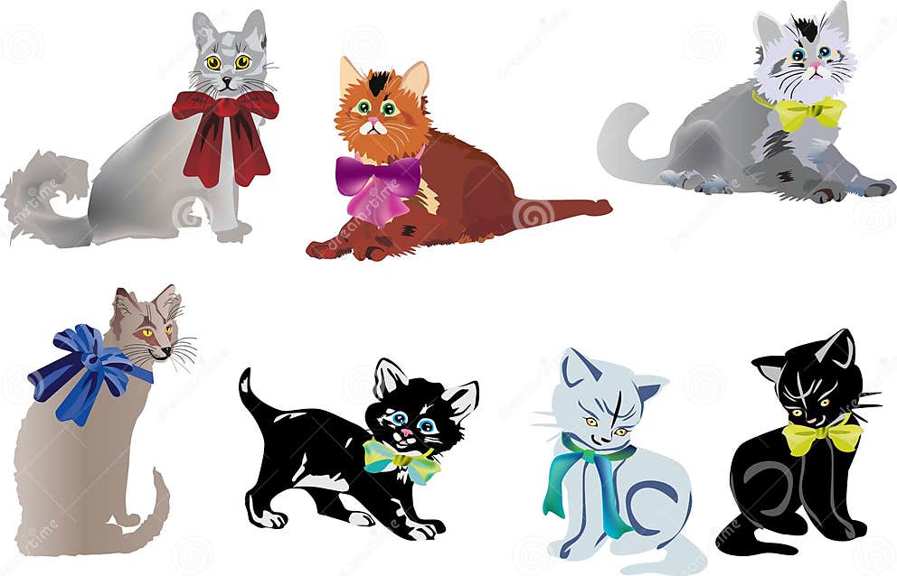 Seven Isolated Cats on White Stock Vector - Illustration of jumping ...