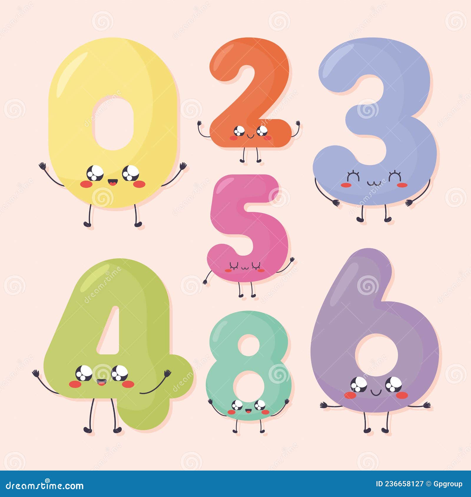 Seven kawaii numbers stock vector. Illustration of character - 236658127