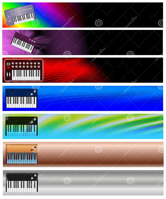 Seven Keyboards Music Banners or Headers Stock Illustration ...