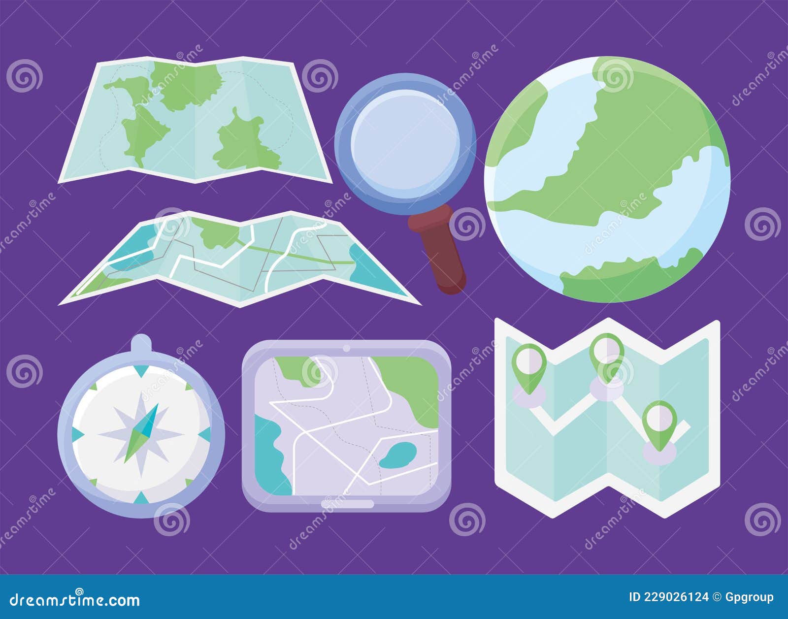 Seven location items stock vector. Illustration of loupe - 229026124