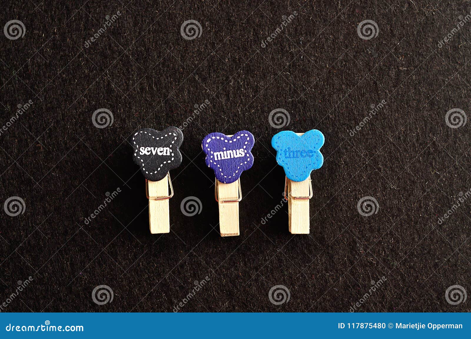 Seven minus three stock photo. Image of count, teach - 117875480