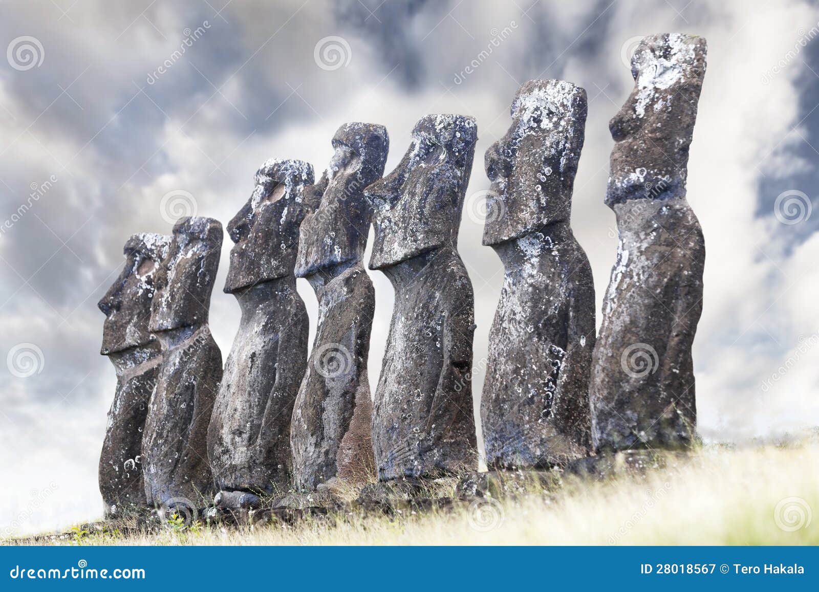 Seven Moais Of Ahu Nau Nau And Single Moai Of Ahu Ature Huki Ceremonial ...