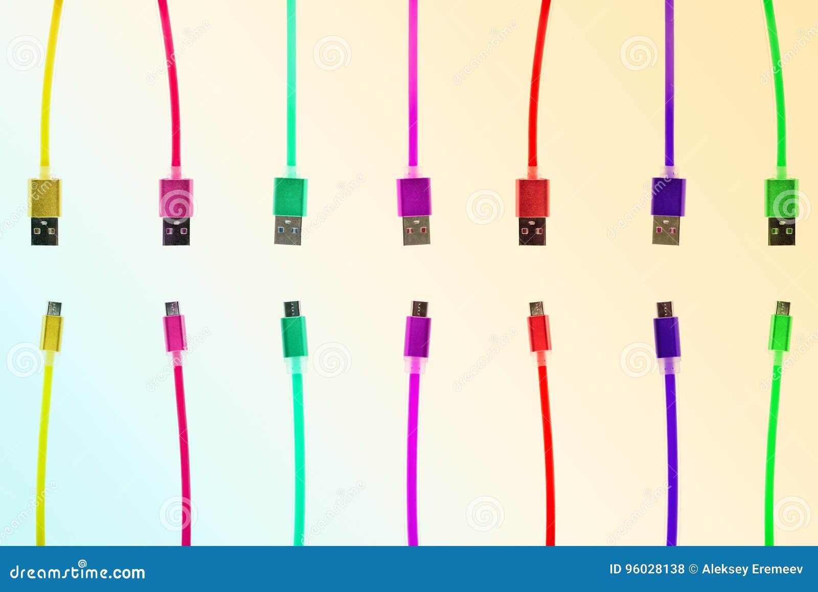 Seven Multi-colored Usb Cables, with Connectors Under the Micro, the ...