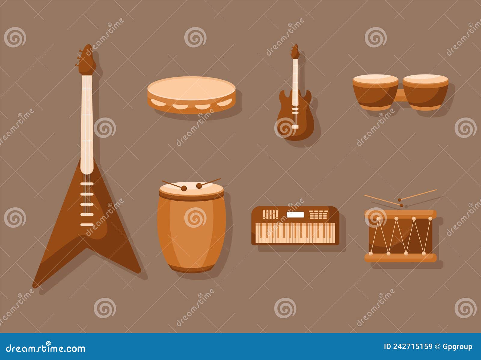 Seven music instruments stock vector. Illustration of guitar - 242715159