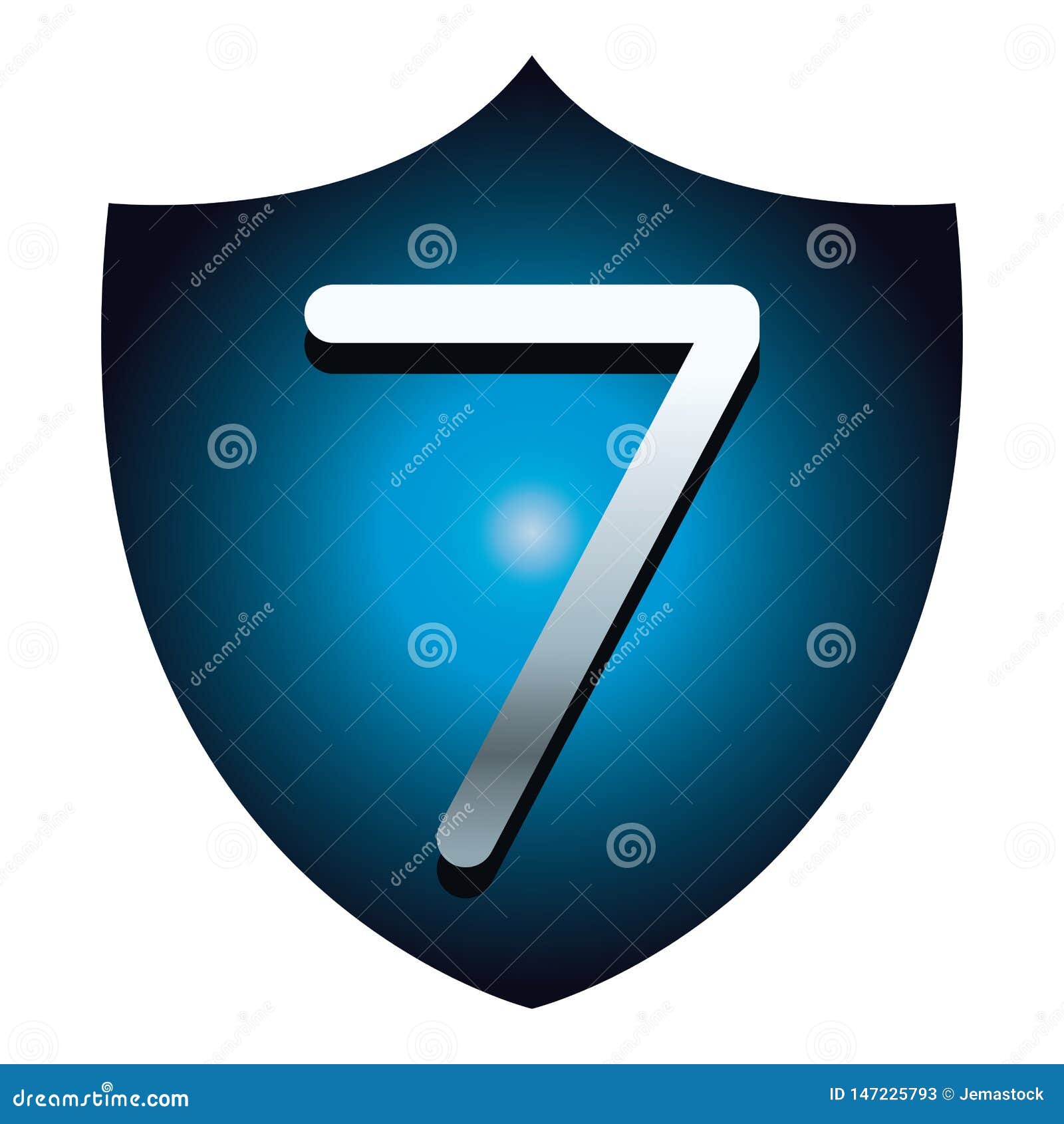 Seven Number on Blue Shield Stock Vector - Illustration of numeral ...