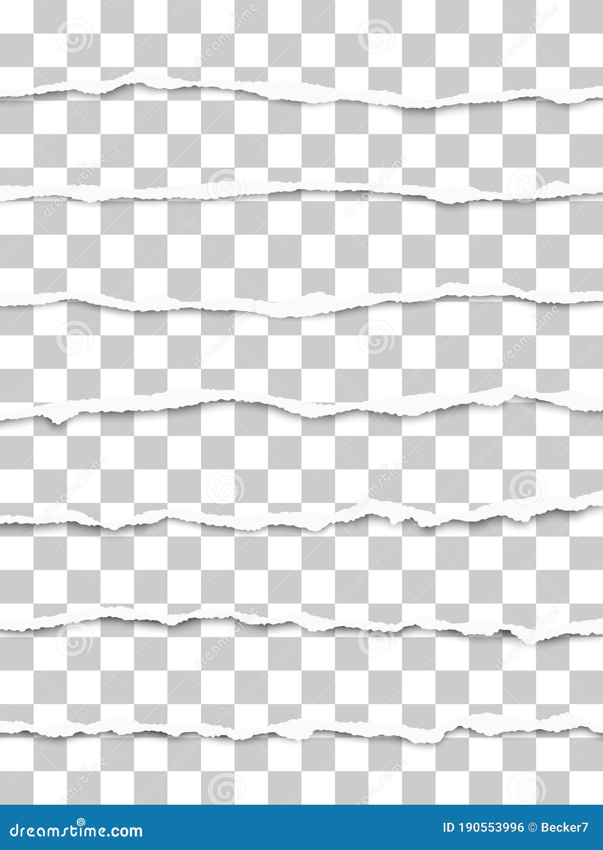 Seven Oblong Torn Transparent Paper Fragments Placed One Under Another ...