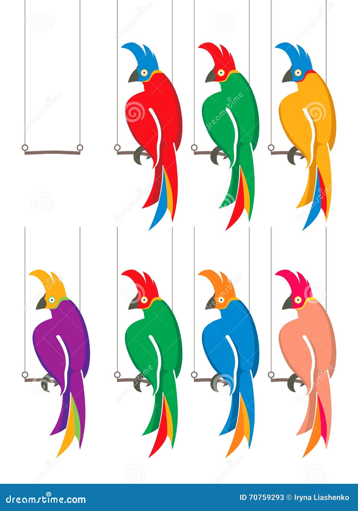 Seven parrots. stock illustration. Illustration of floral - 70759293