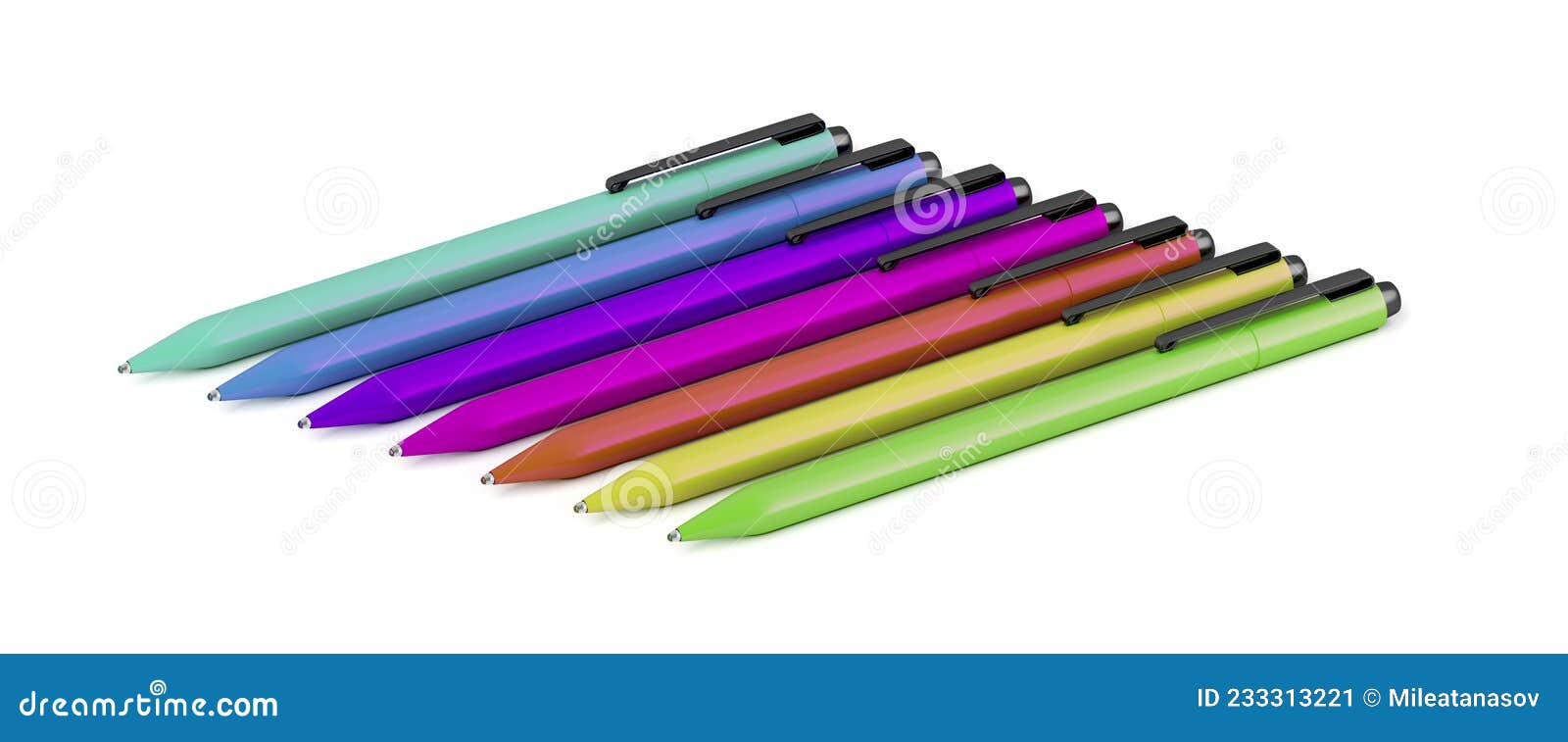 Seven Pens with Different Colors Stock Image - Illustration of group ...