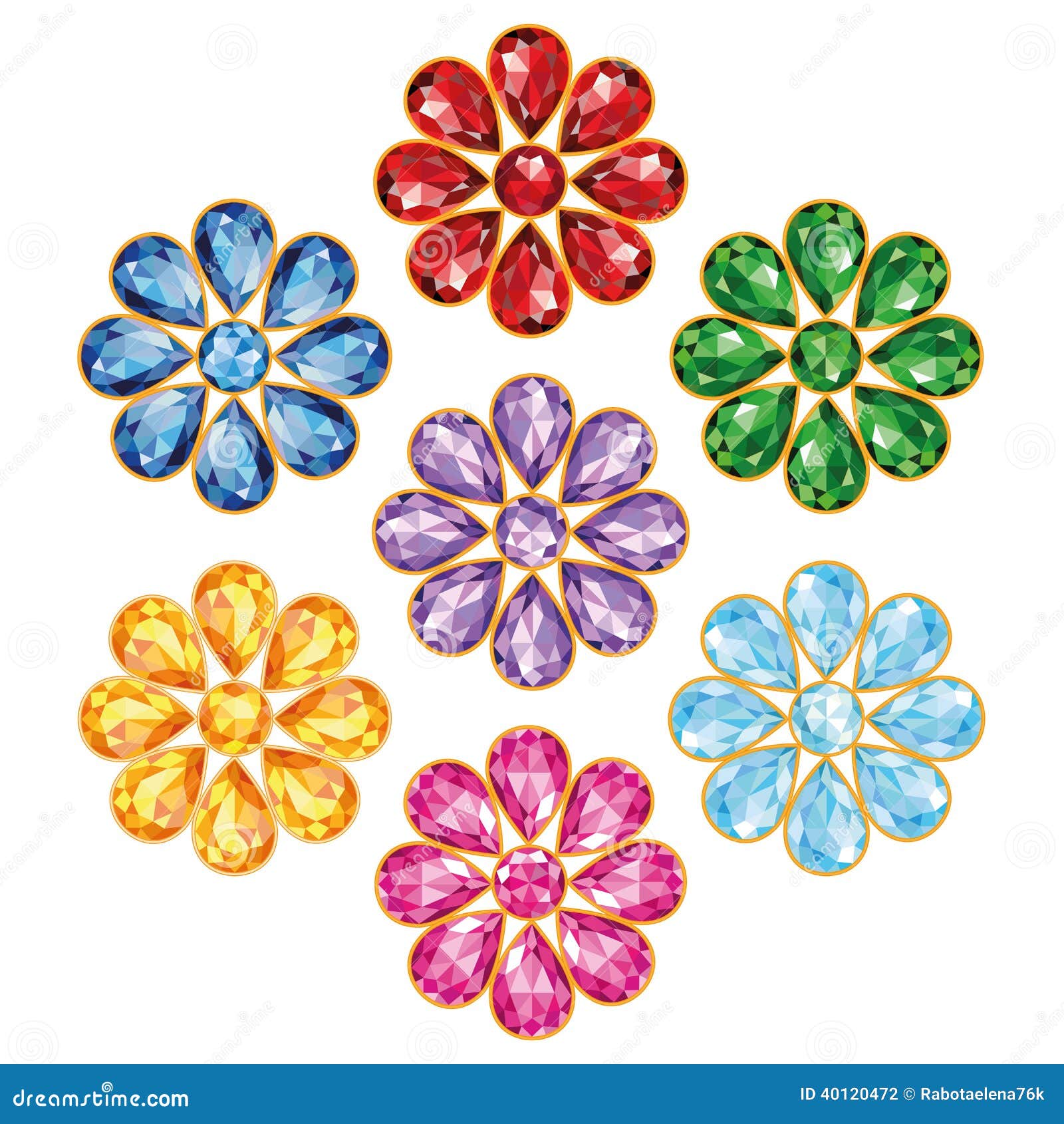 Seven Precious Flower Isolated Objects Stock Vector - Illustration of ...