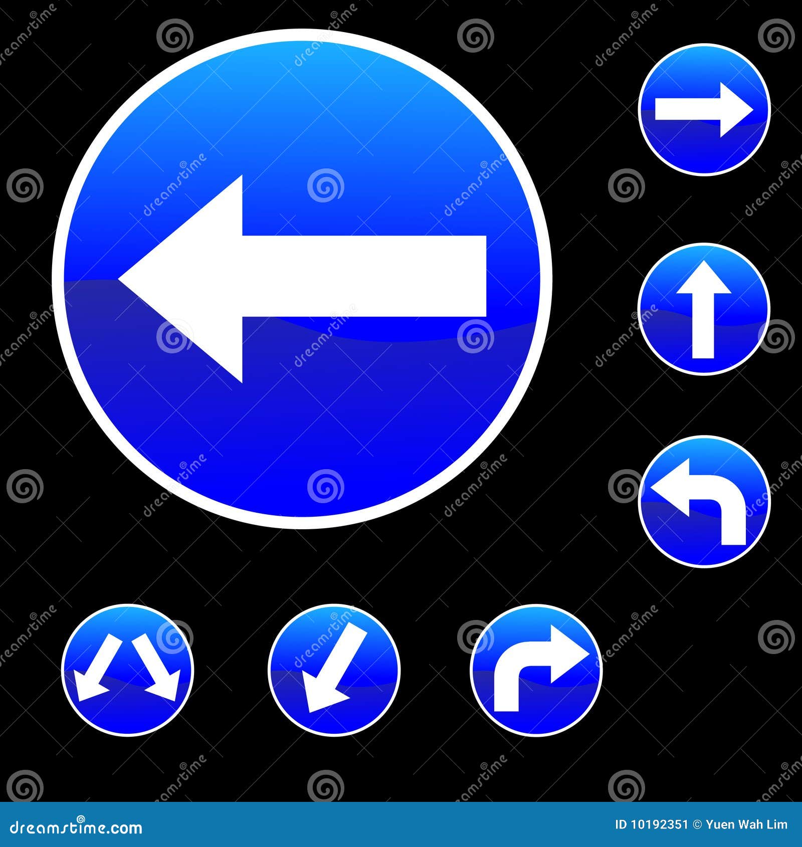 Seven Round Shape Blue Road Signs Stock Vector - Illustration of shape ...
