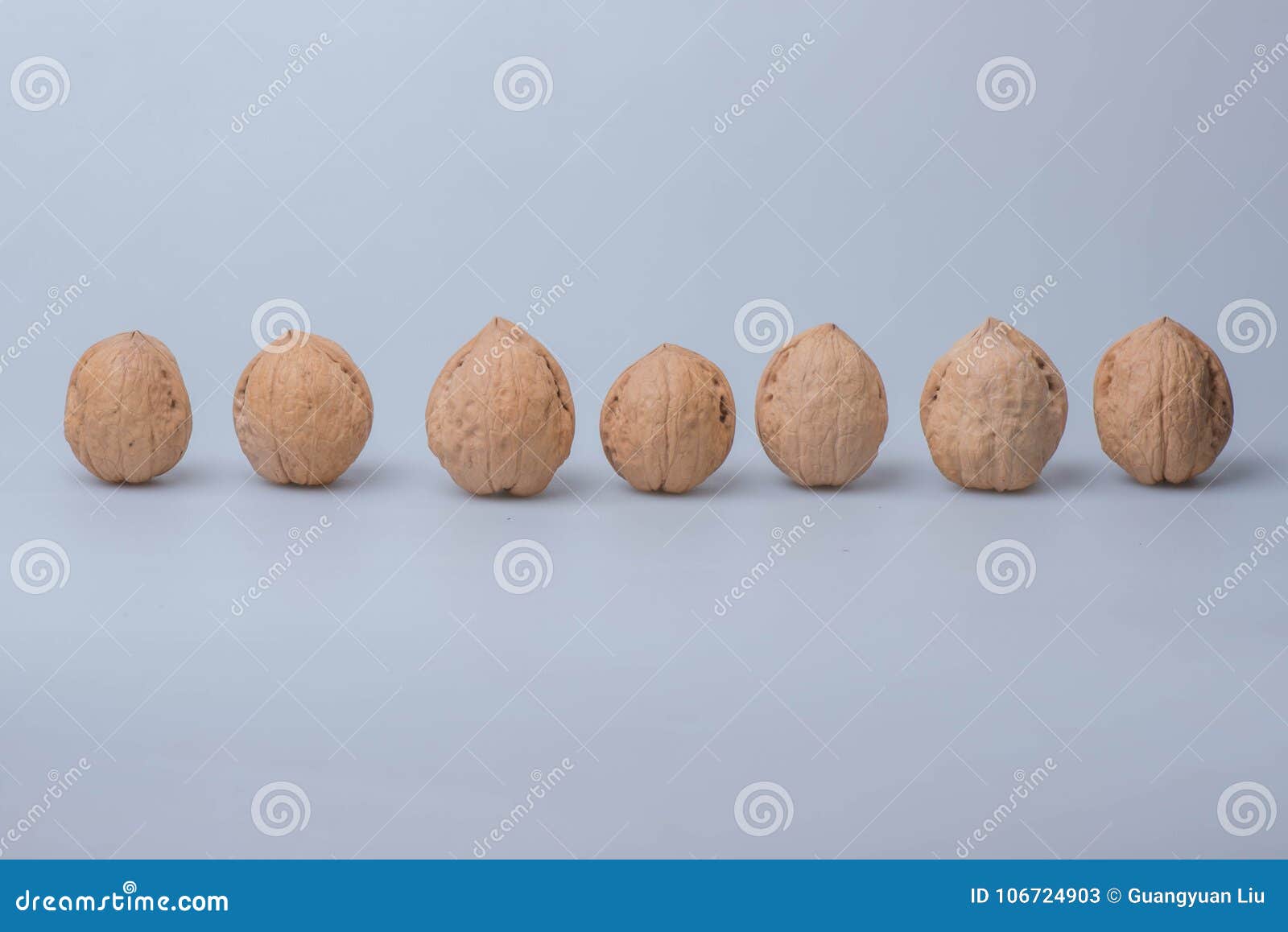 Seven Rows of Walnuts Arranged Side by Side Stock Image - Image of ...