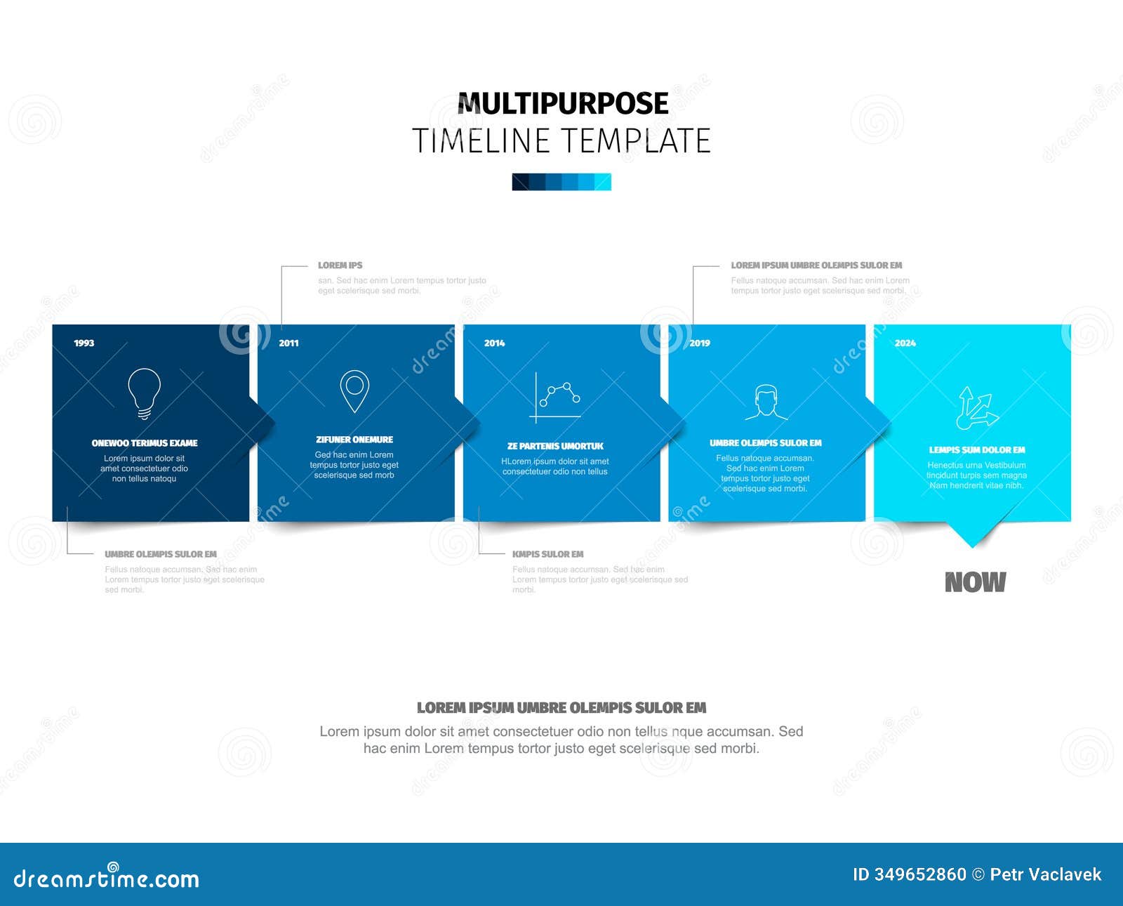 Seven Square Blue Blocks Timeline Template with Sample Text Content and ...