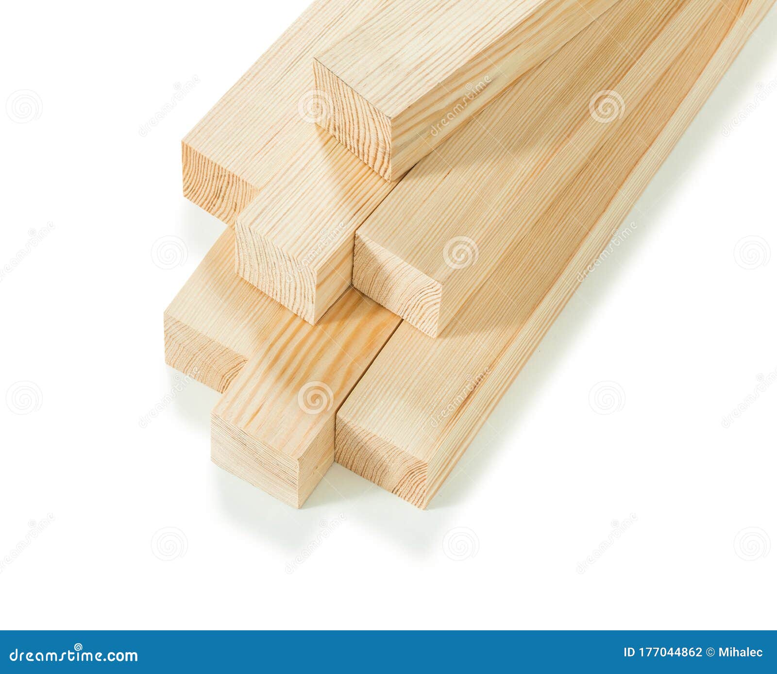 Seven Square Wooden Beams Timber Wood Stack Isolated Stock Photo ...