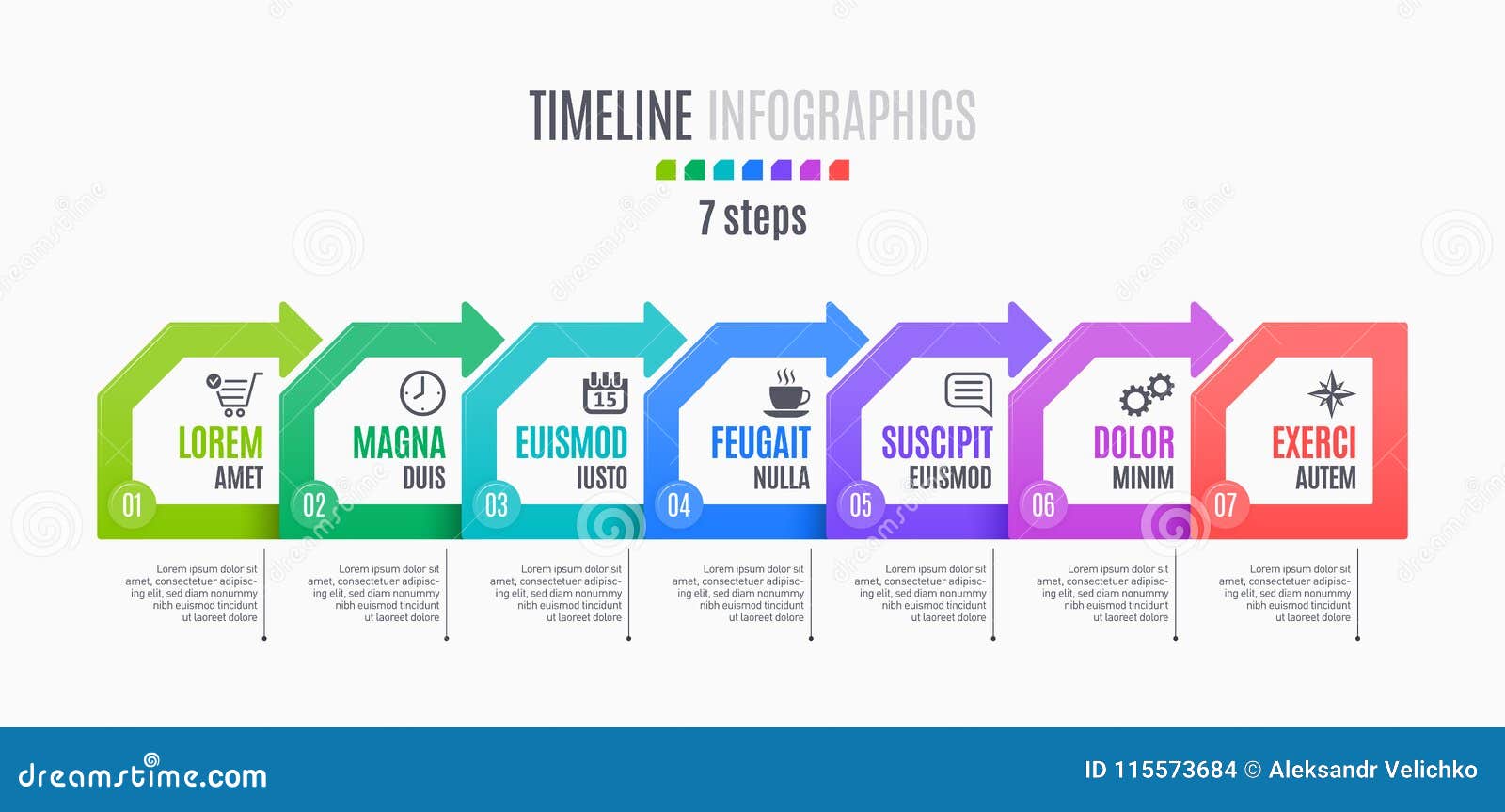 Seven Steps Infographic Timeline, Presentation, Report, Layout Stock ...