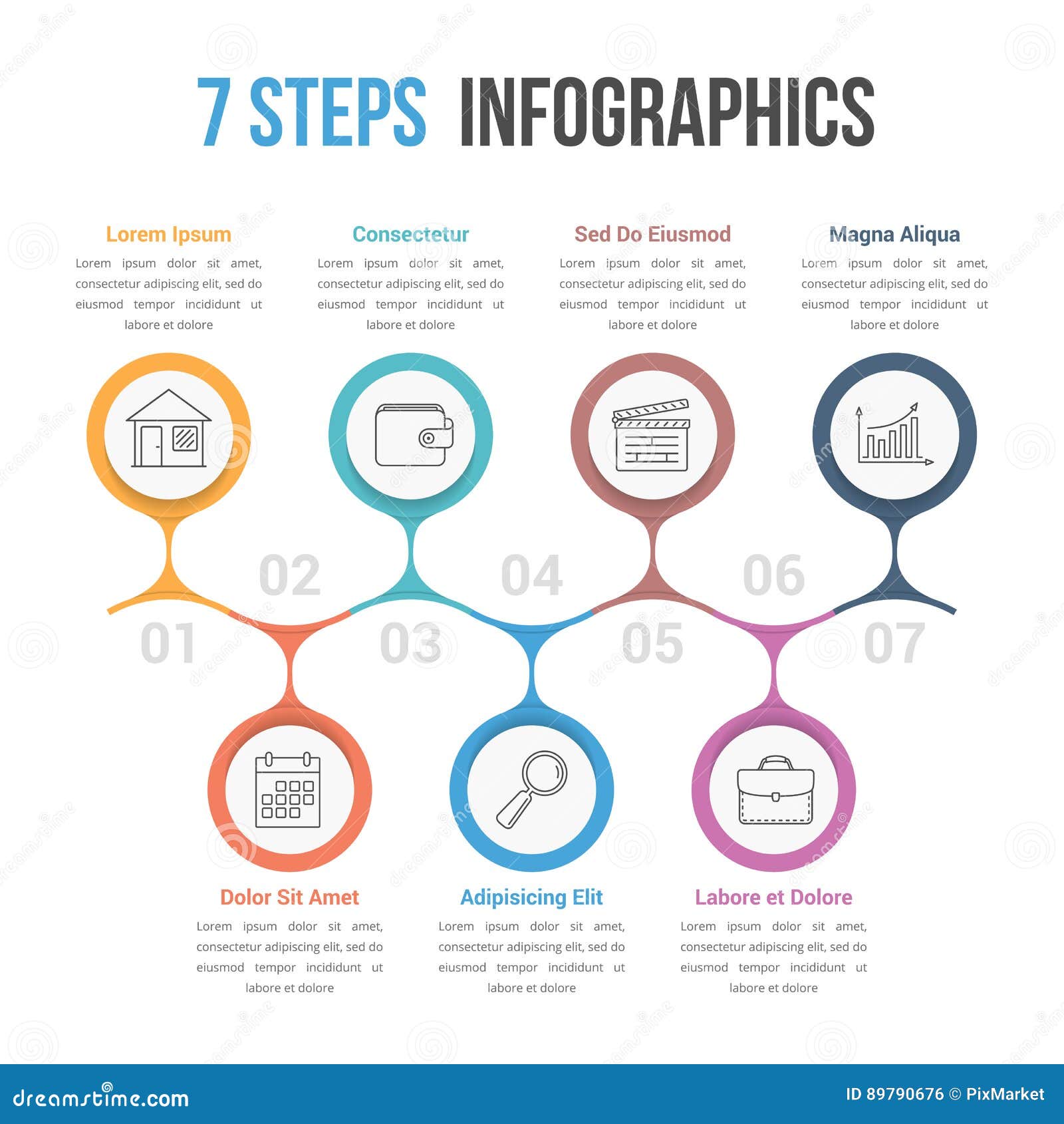 Seven Steps Infographics stock vector. Illustration of business - 89790676