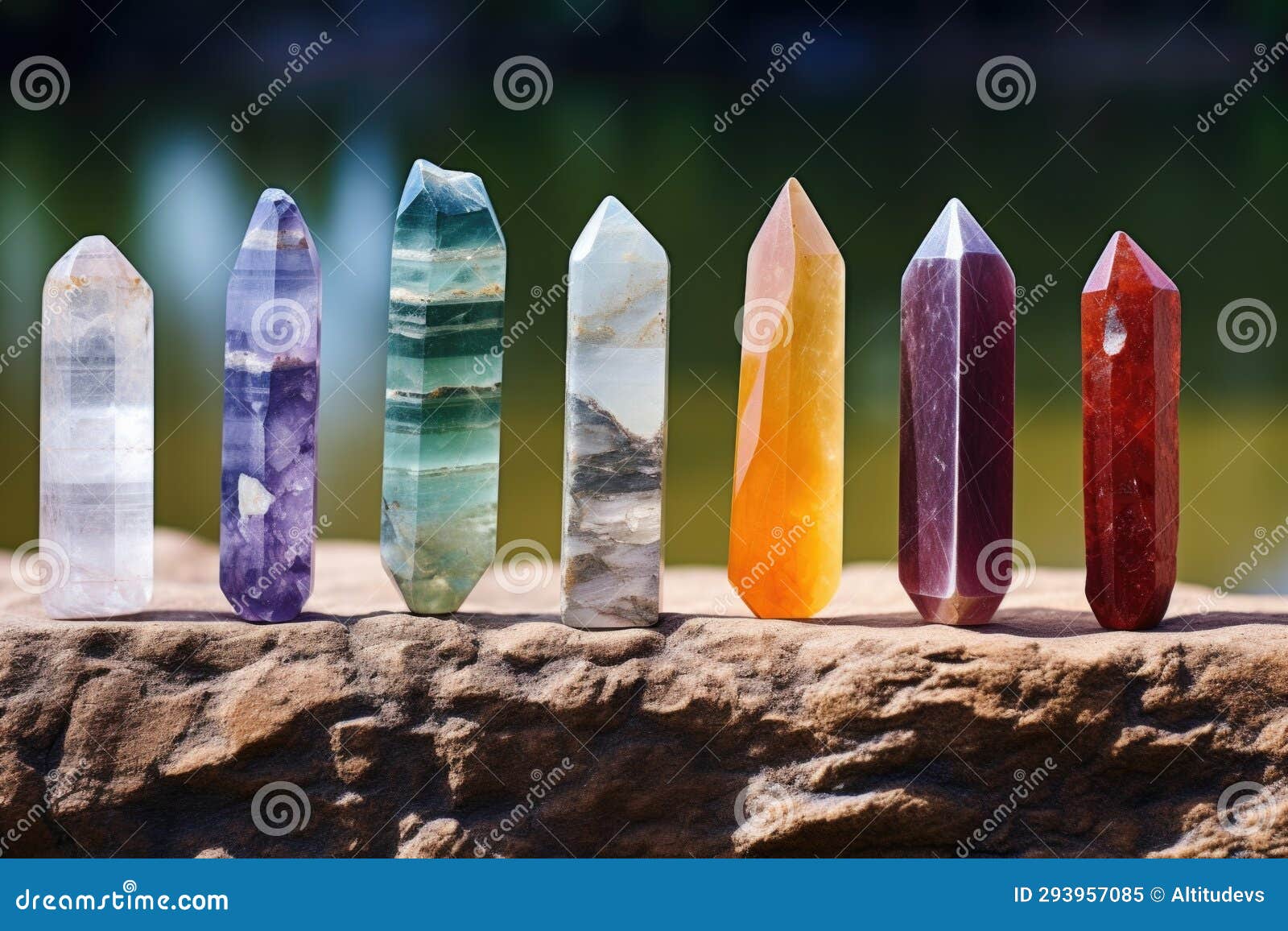 Seven Stones Arranged in a Vertical Line Each Representing Different ...