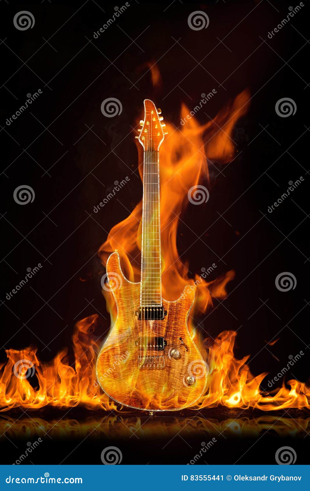 Seven-string Guitar on Fire Stock Image - Image of collage, blaze: 83555441
