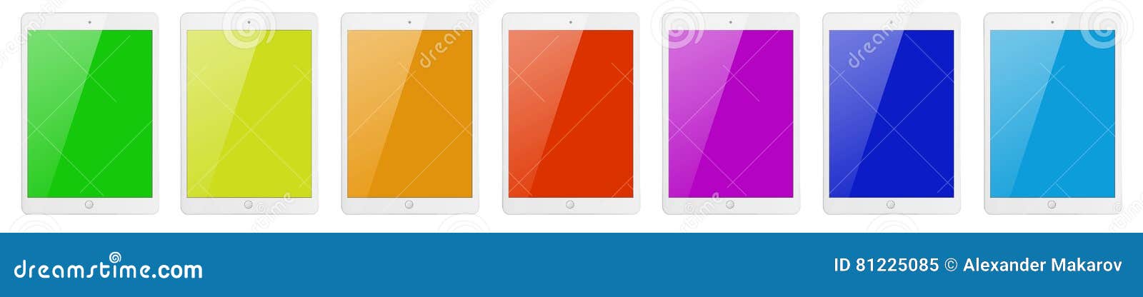 Seven Tablet Computers with Color Screens Stock Illustration ...