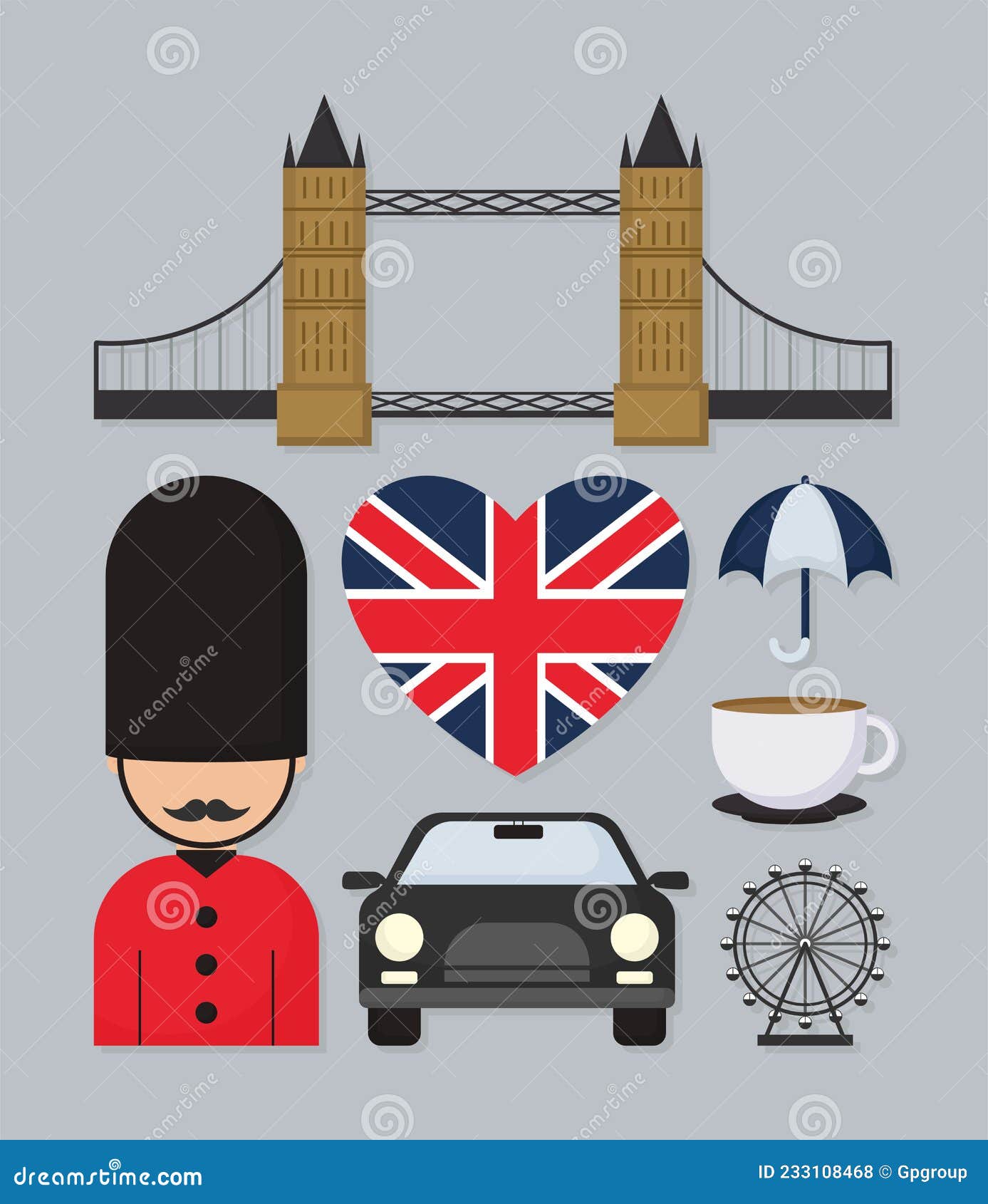 Seven uk items editorial stock photo. Illustration of design - 233108468