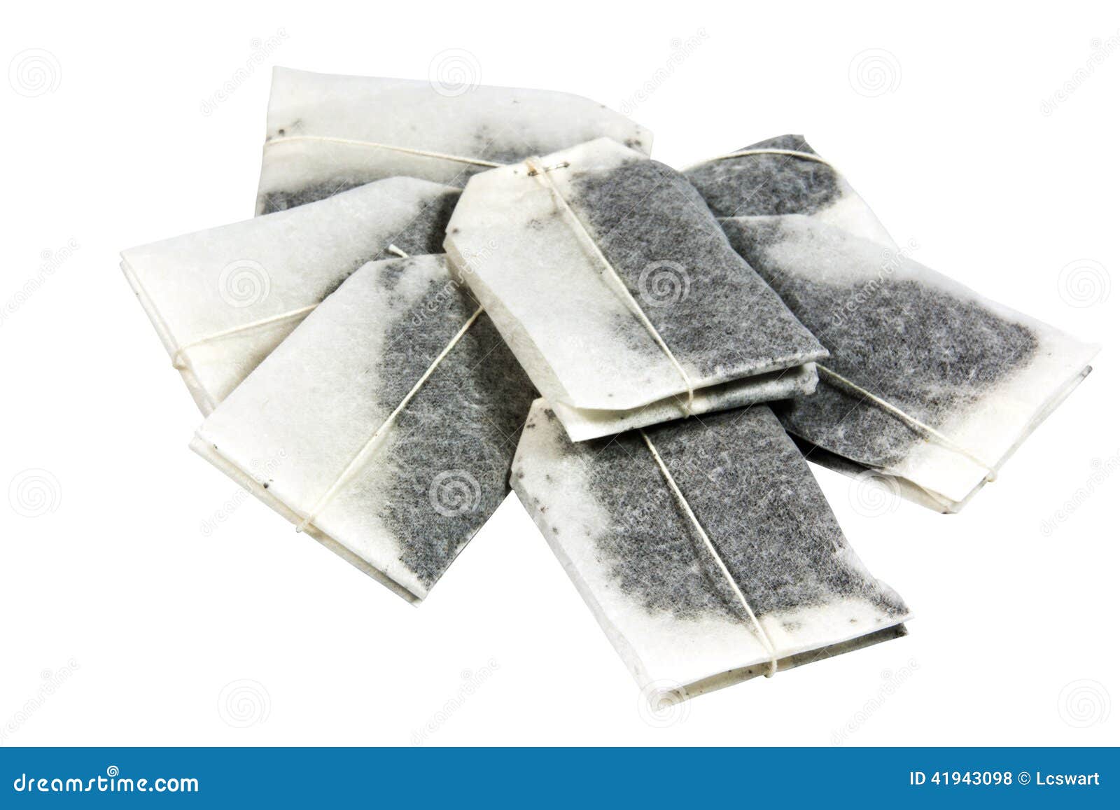 Seven Unused Tagged Teabags Placed in a Pile Stock Photo - Image of ...