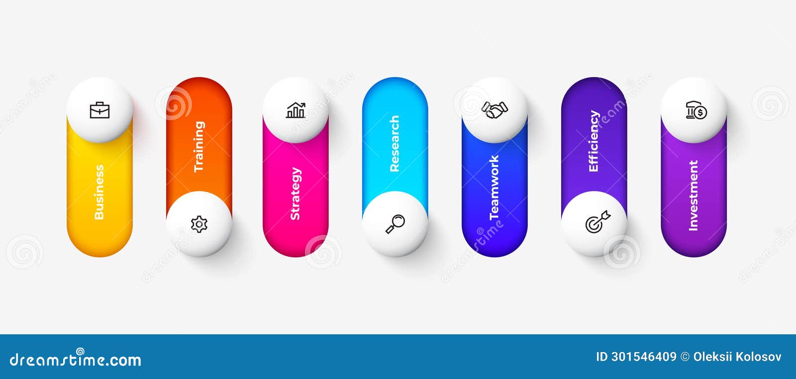 Seven Vertical Rounded Banners with Circles. Infographic Template with ...